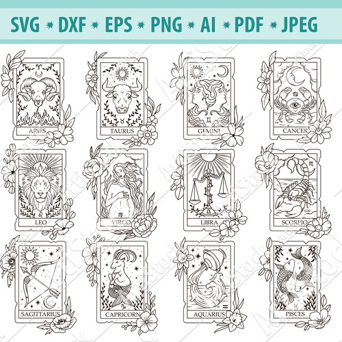 Zodiac Cards Svg Celestial Svg Mystical Clipart Zodiac Sign - Etsy