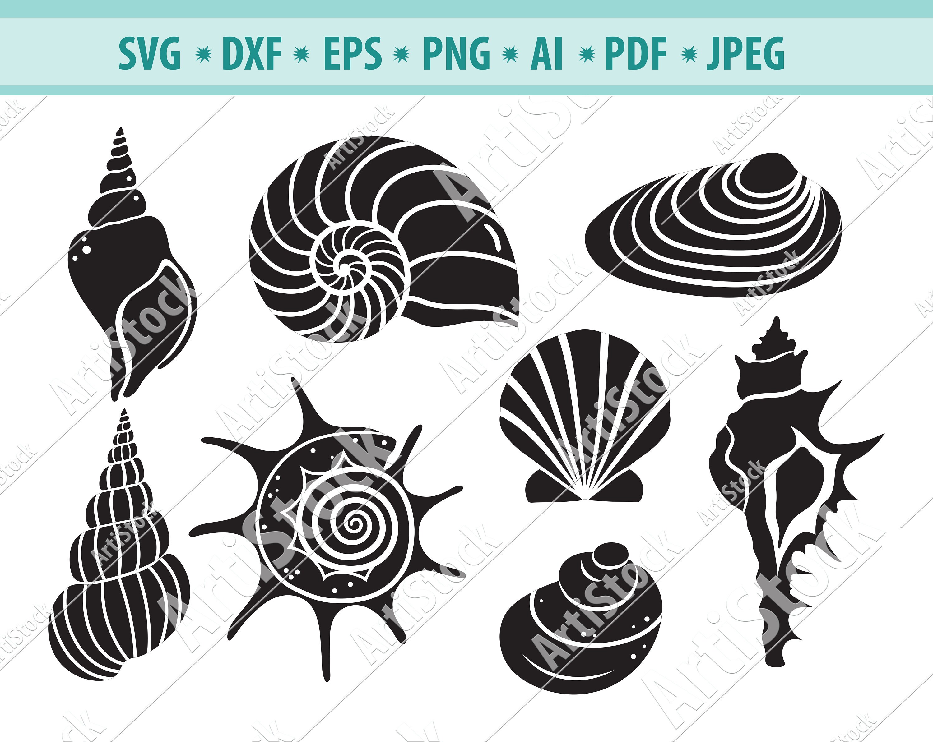 Seashells Svg, Shell Clipart, Underwater World Svg, Ocean Svg, Starfish ...