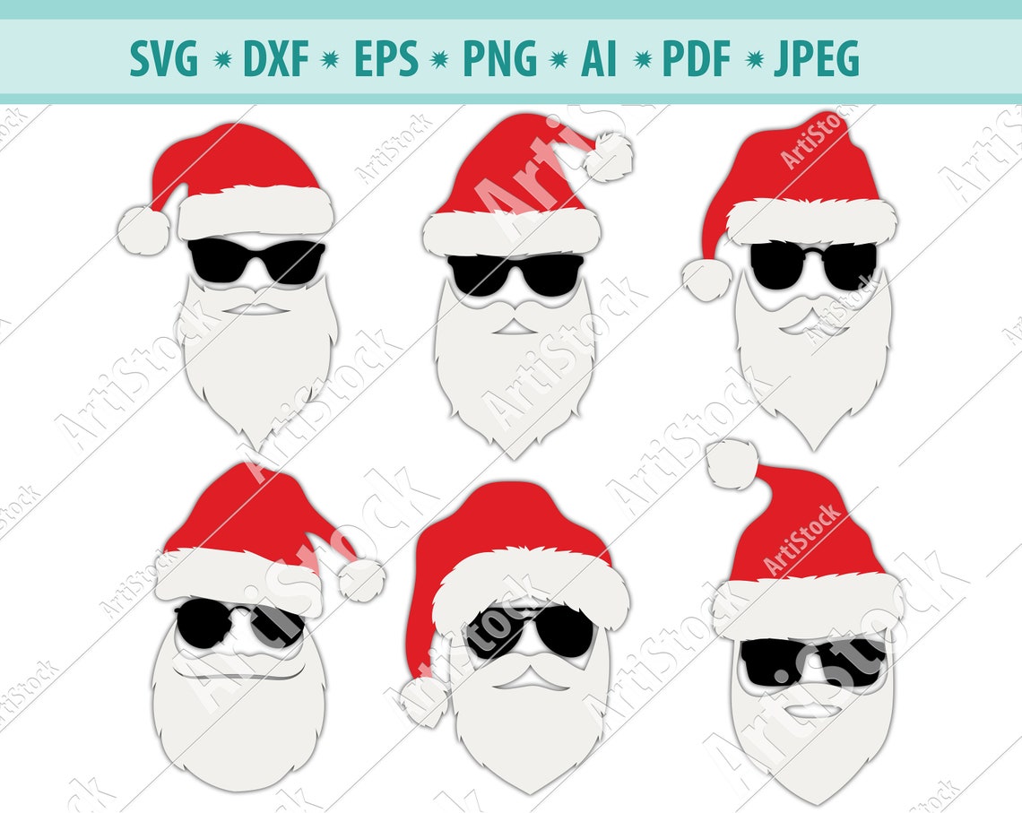 Santa Face Svg Santa With Sunglasses Santa Beard Svg Santa - Etsy