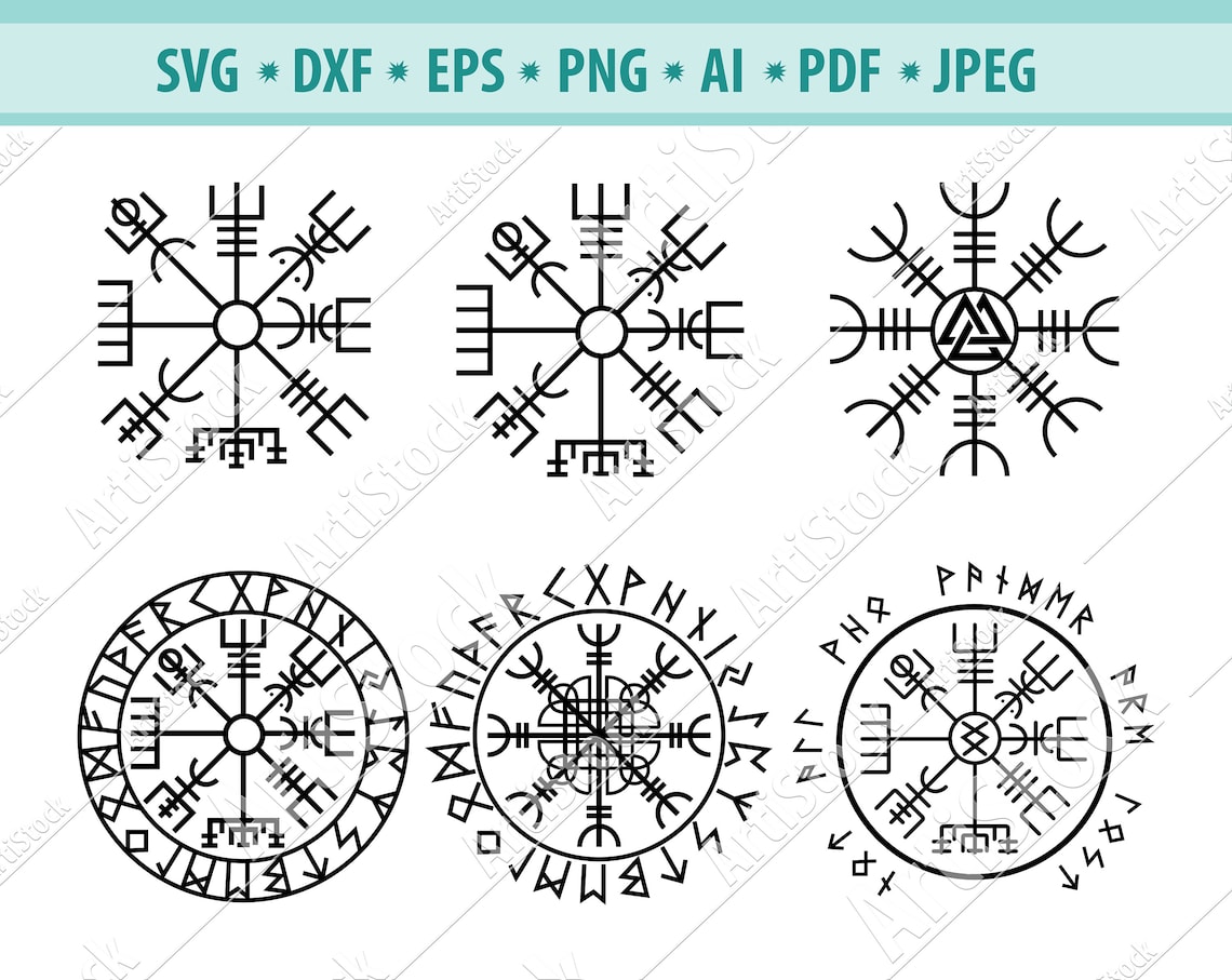 Vegvisir with runes SVG Nordic Runes Svg Viking Compass Svg | Etsy