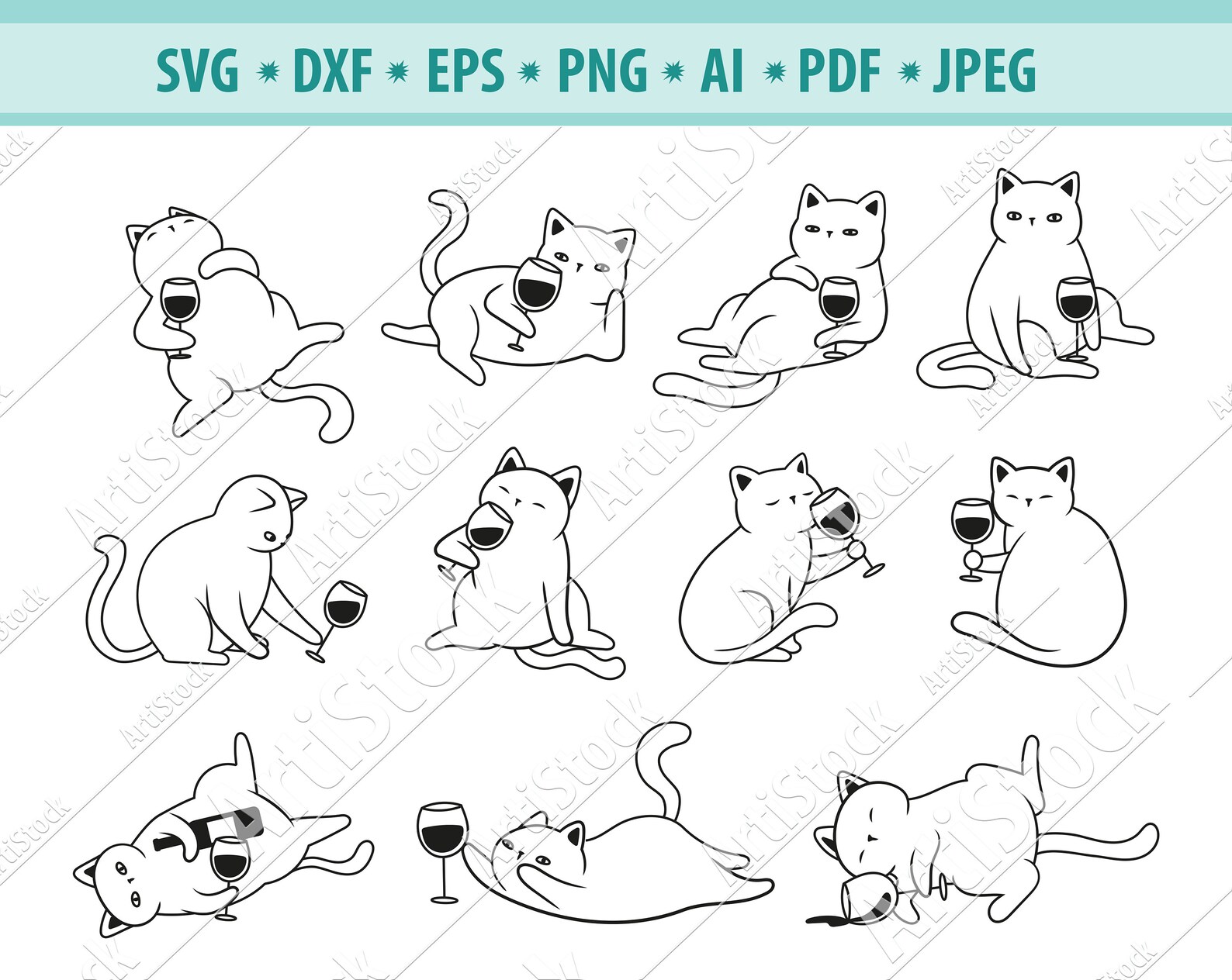 Drinking Cat SVG, Wine Glasses Svg, Cat Drinking Wine Svg, SVG, Funny ...