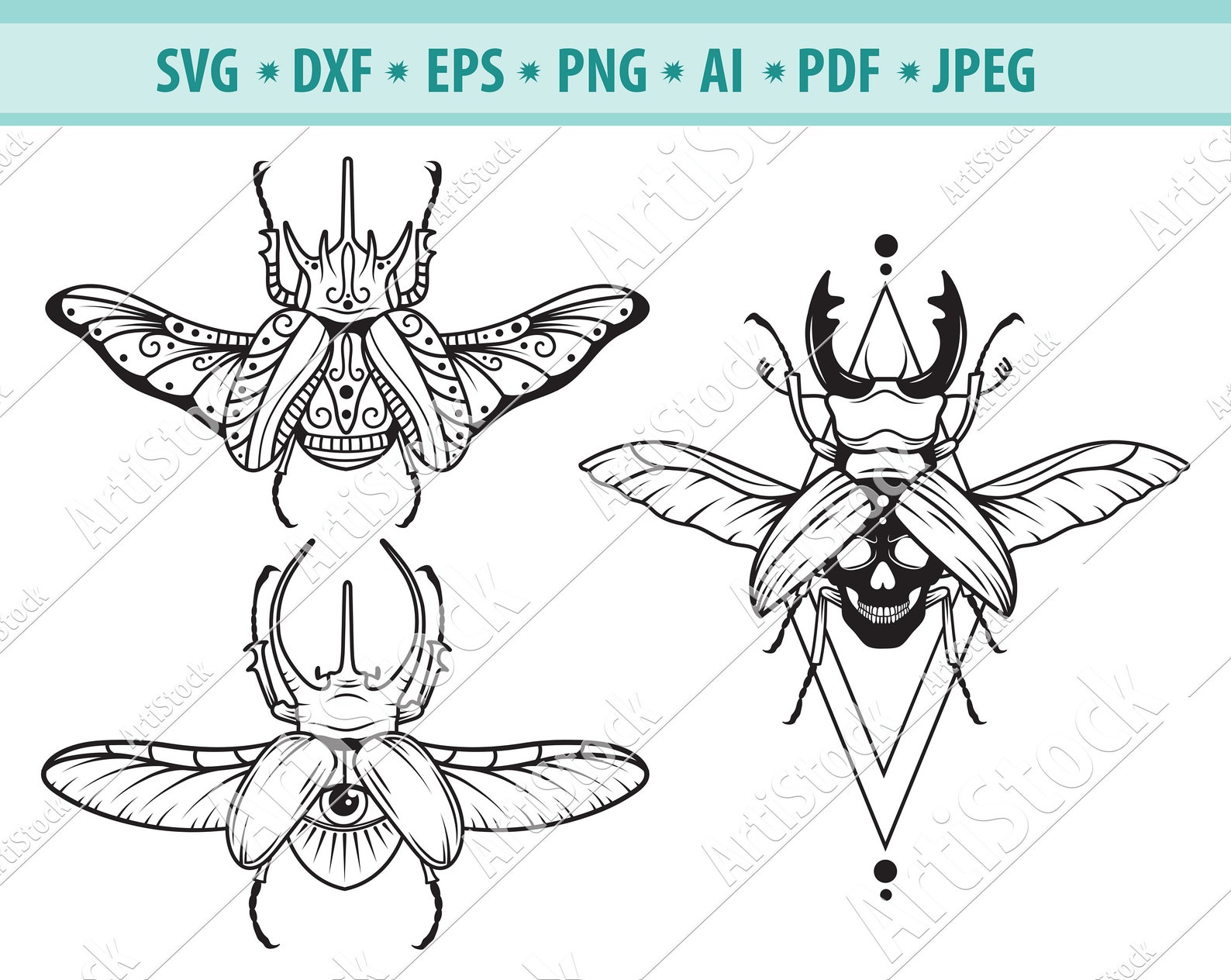 Stag Beetle Svg Death's Head Beetle Svg Scarab Svg - Etsy