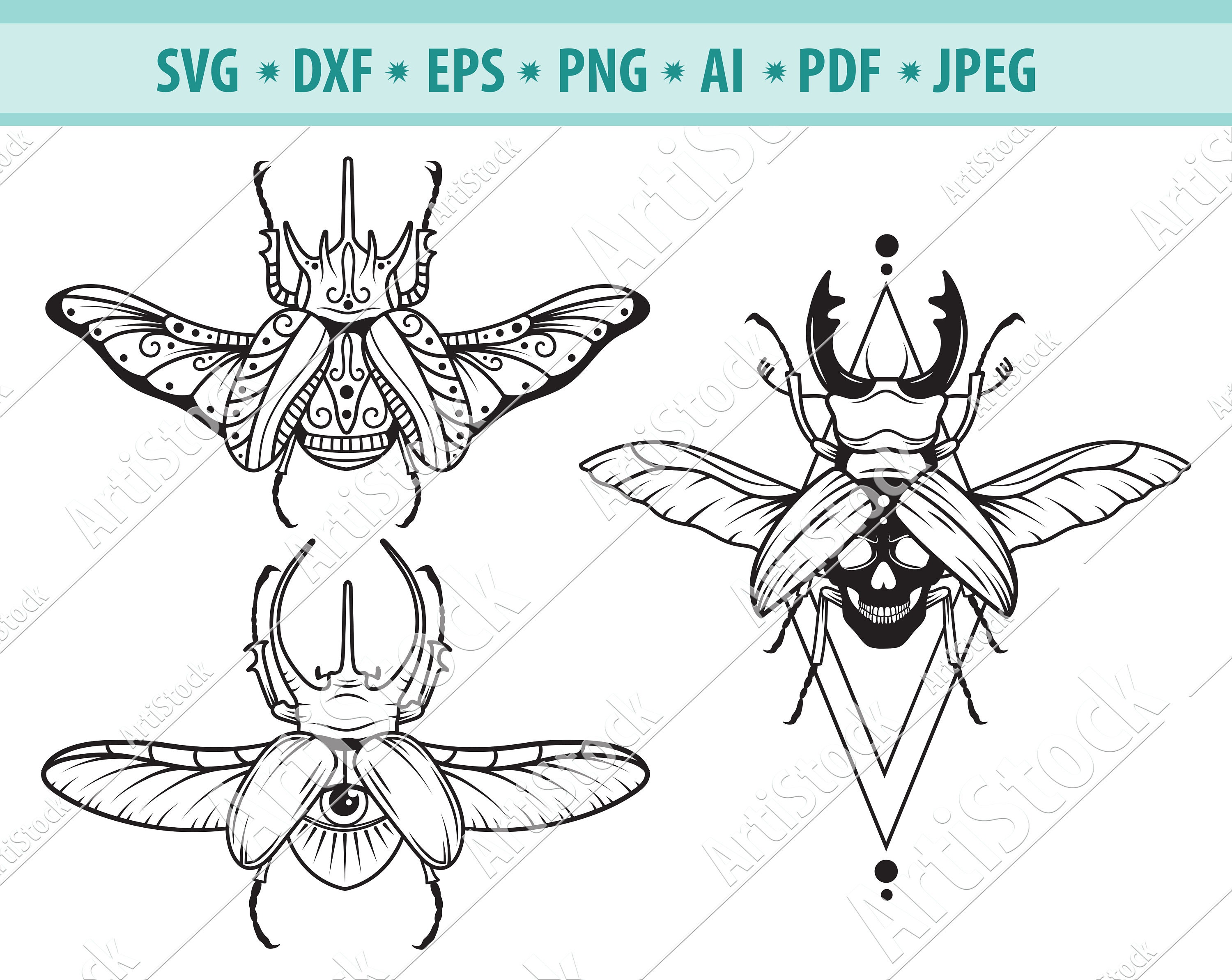 Stag Beetle Svg, Death's Head Beetle Svg, Scarab Svg, Spooky Beetle Svg ...