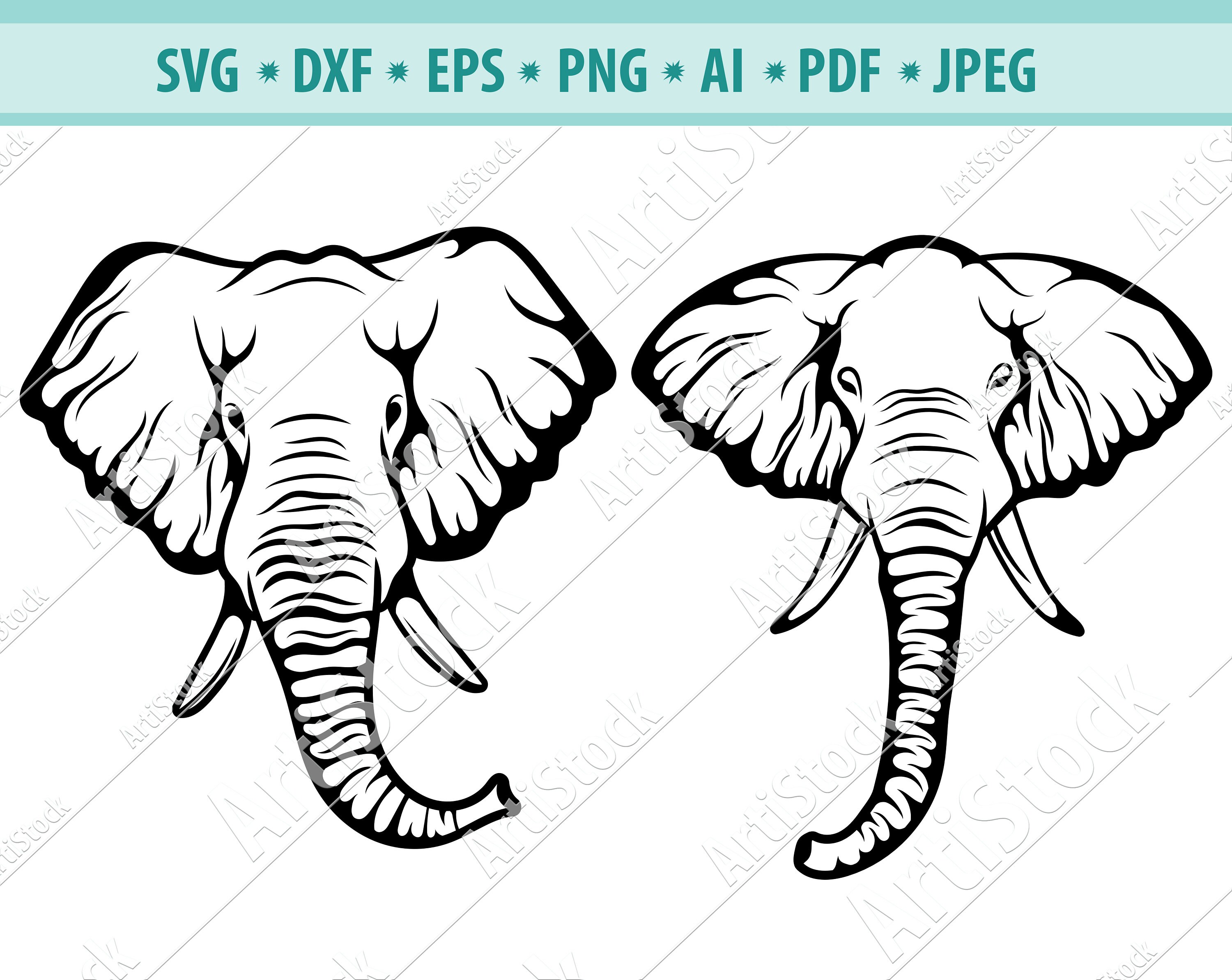 Elephant Head Svg Tusk Elephant Svg Wild Animal Svg African | Etsy