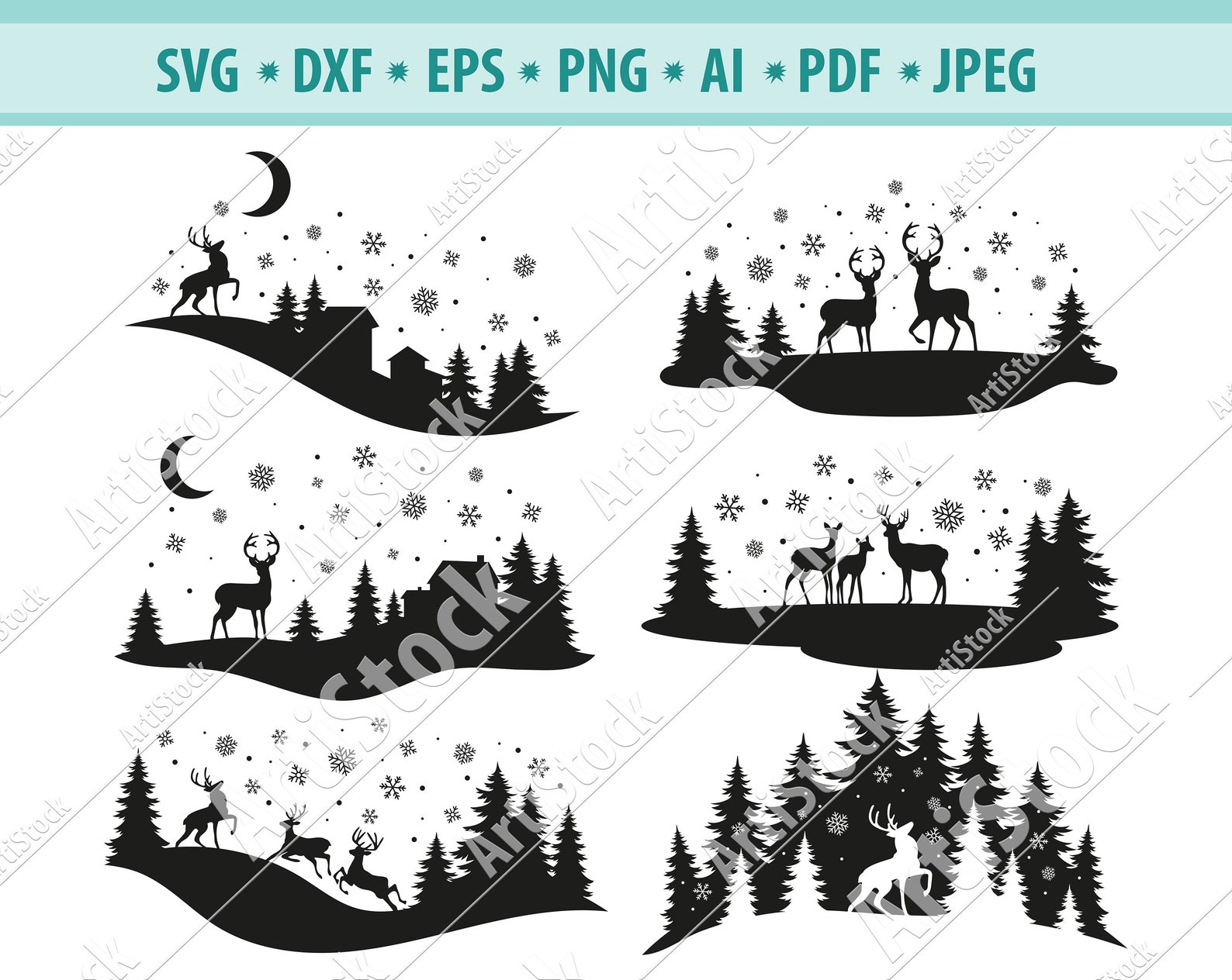 Deer Svg Deer in Forest Svg Pine Trees Svg Stag Svg - Etsy