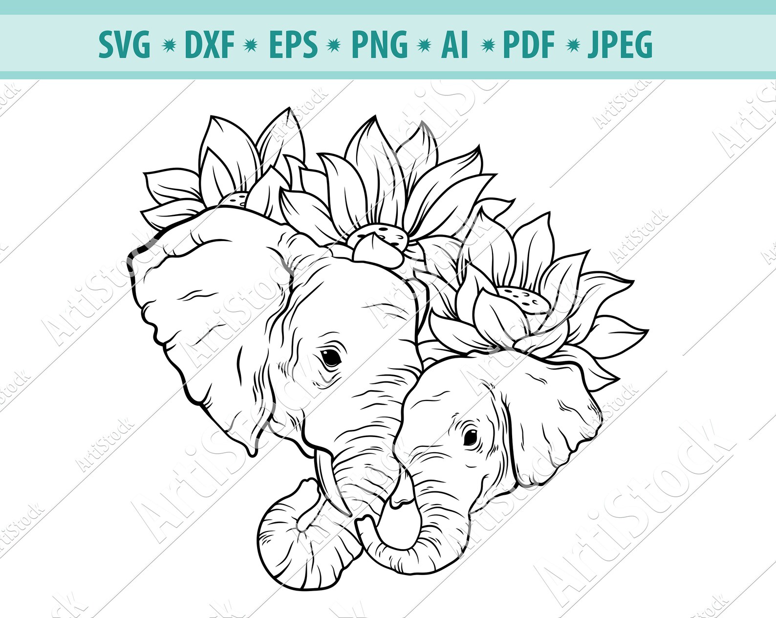 Floral Elephant Svg File Elephant Svg Flowers Elephant Svg | Etsy