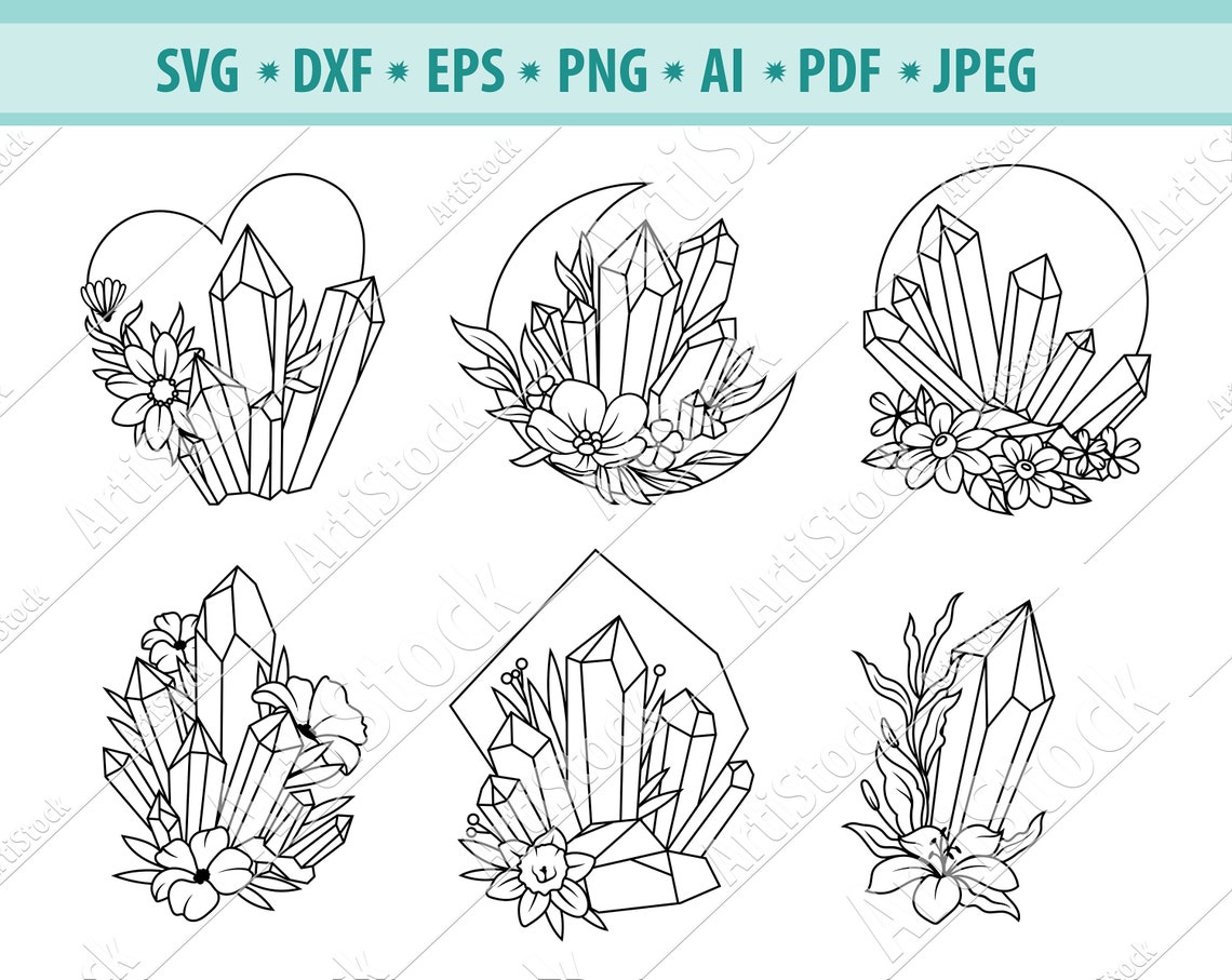Crystal Svg, Magic Crystal Svg, Crystal With Flowers Svg, Boho Clipart ...