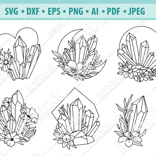 Crystal Svg Magic Crystal Svg Crystal With Flowers Svg Boho | Etsy