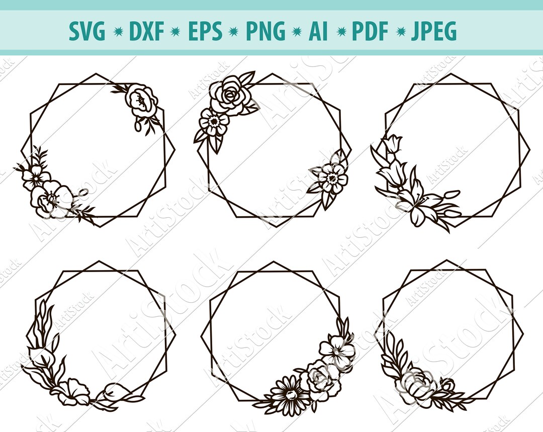 Flower Frame SVG, Hexagon Flower Frame SVG, Floral Frame Cut File ...