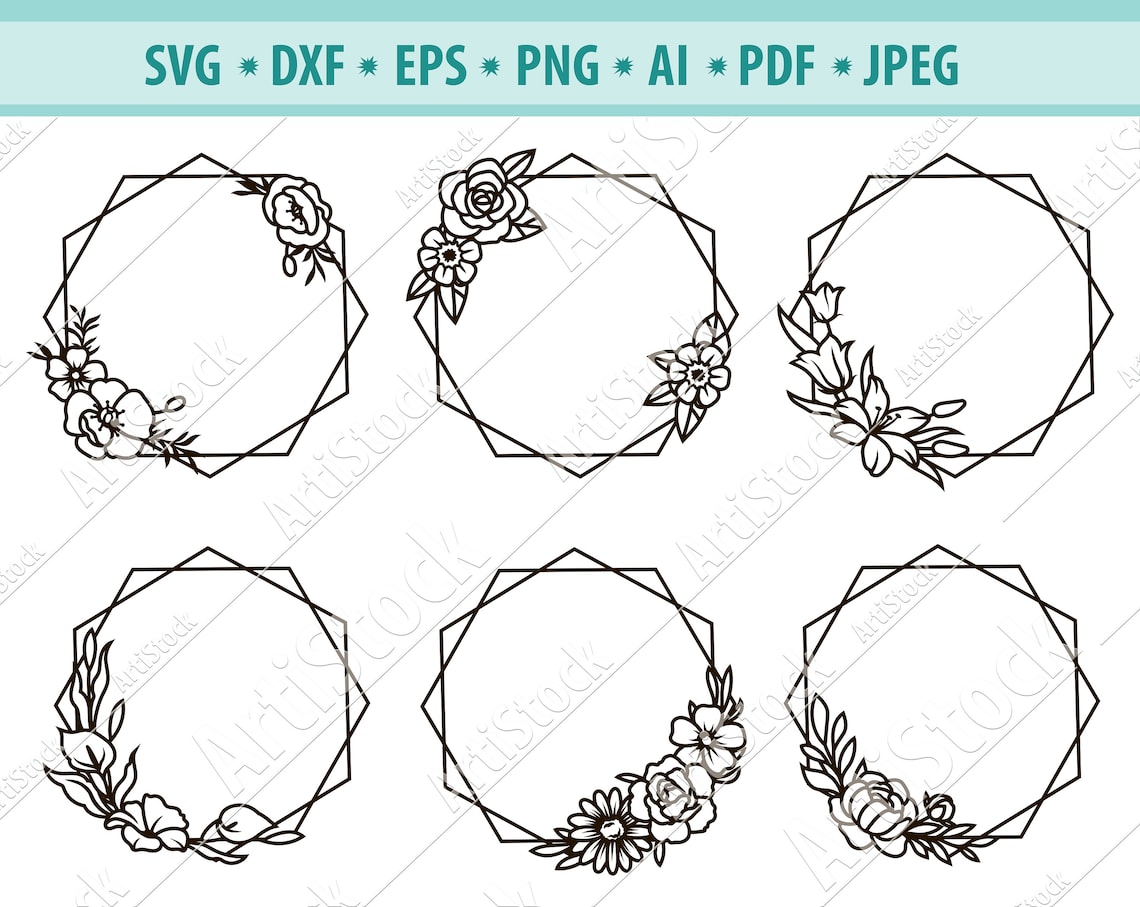 Flower Frame SVG Hexagon Flower Frame SVG Floral Frame Cut - Etsy