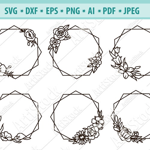 Floral Hexagon Frame Svg Png Pdf - Etsy