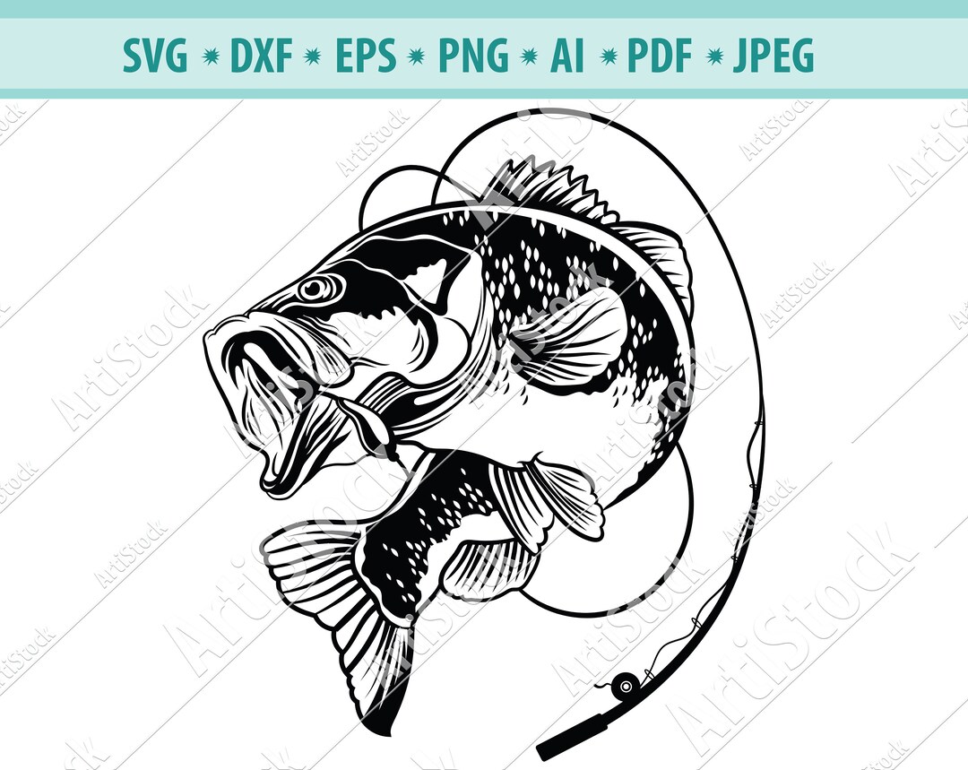 Bass Fishing Svg Bass Fishing Pole Svg Silhouette Fishing Svg Fishing ...