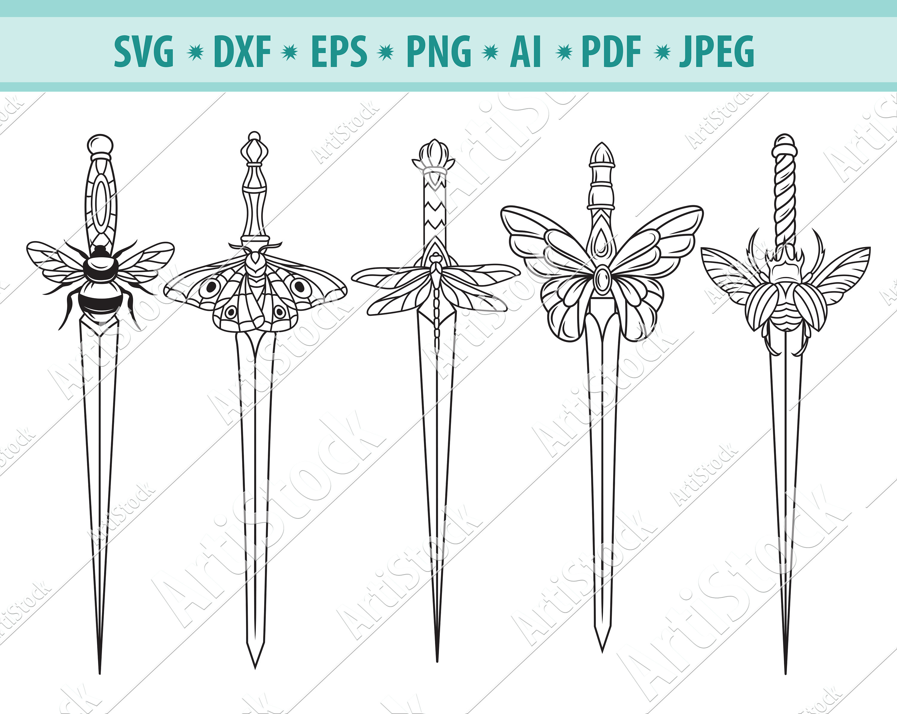 Sword Svg Butterfly With Dagger Svg Insect Sword Svg Insect - Etsy