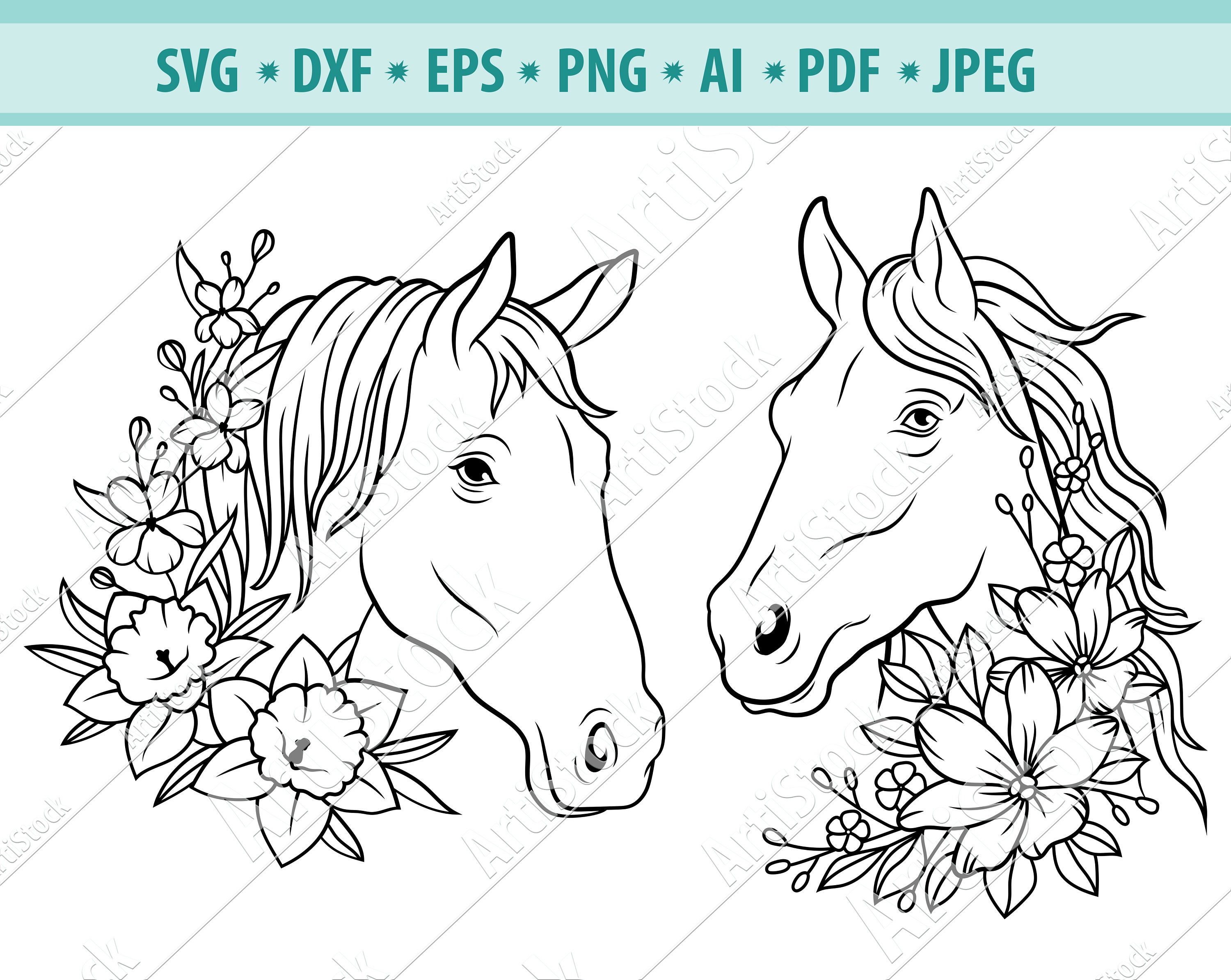 Horse SVG Horse With Flowers SVG Floral Horse Svg Animal | Etsy