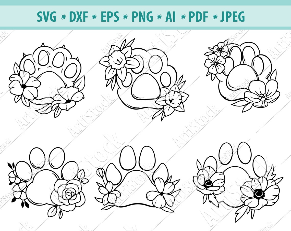 Floral Paws Svg Pet Paw Svg Flower Cat Paw SVG Paw Print - Etsy