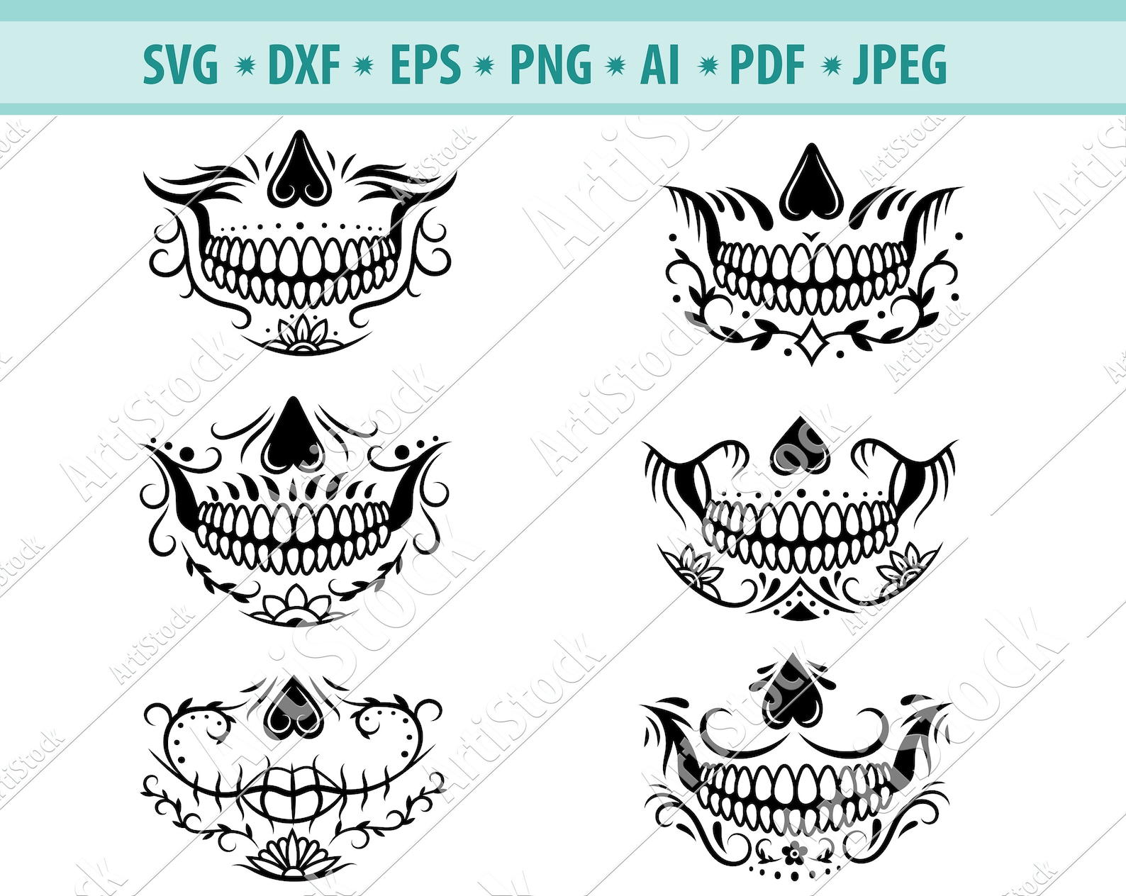 Skeleton Mouth Svg, Sugar Skull Face Mask Svg, Los Muertos Svg ...
