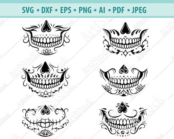 Skeleton Mouth Svg Sugar Skull Face Mask Svg Los Muertos - Etsy