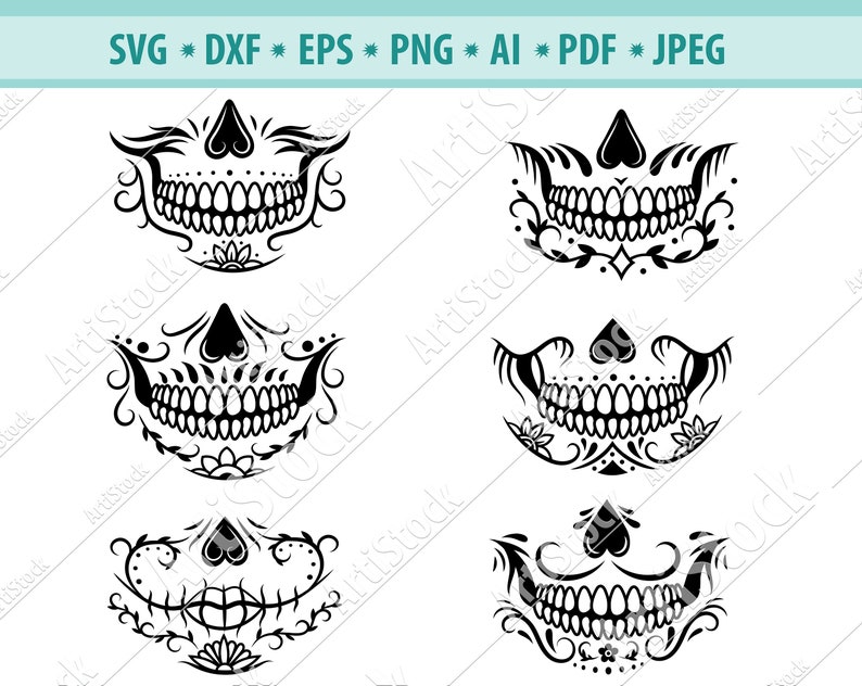 Skeleton Mouth Svg, Sugar Skull Face Mask Svg, Los Muertos Svg ...