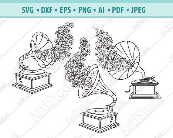 Phonograph Svg Gramophone With Flowers Svg Floral Phonograph - Etsy