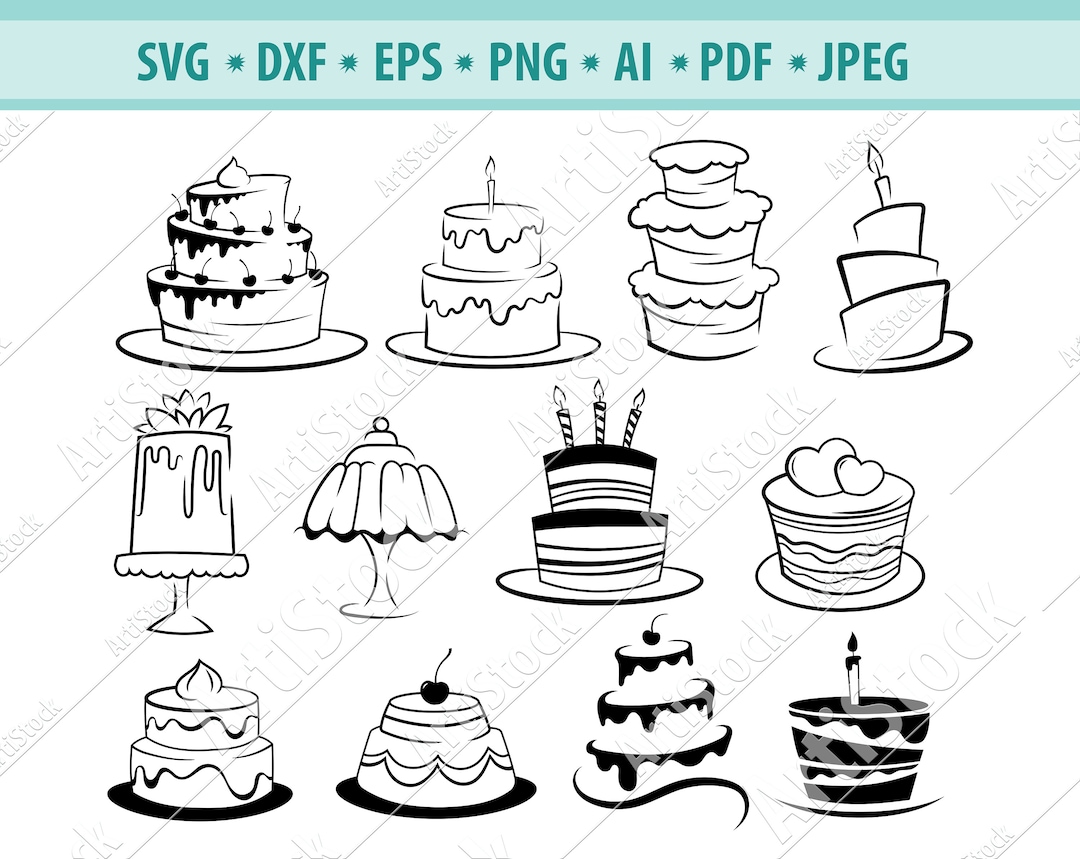 Birthday Cake Svg Bundle, Tiered Cake Svg, Cream Cake Svg, Svg Cut ...
