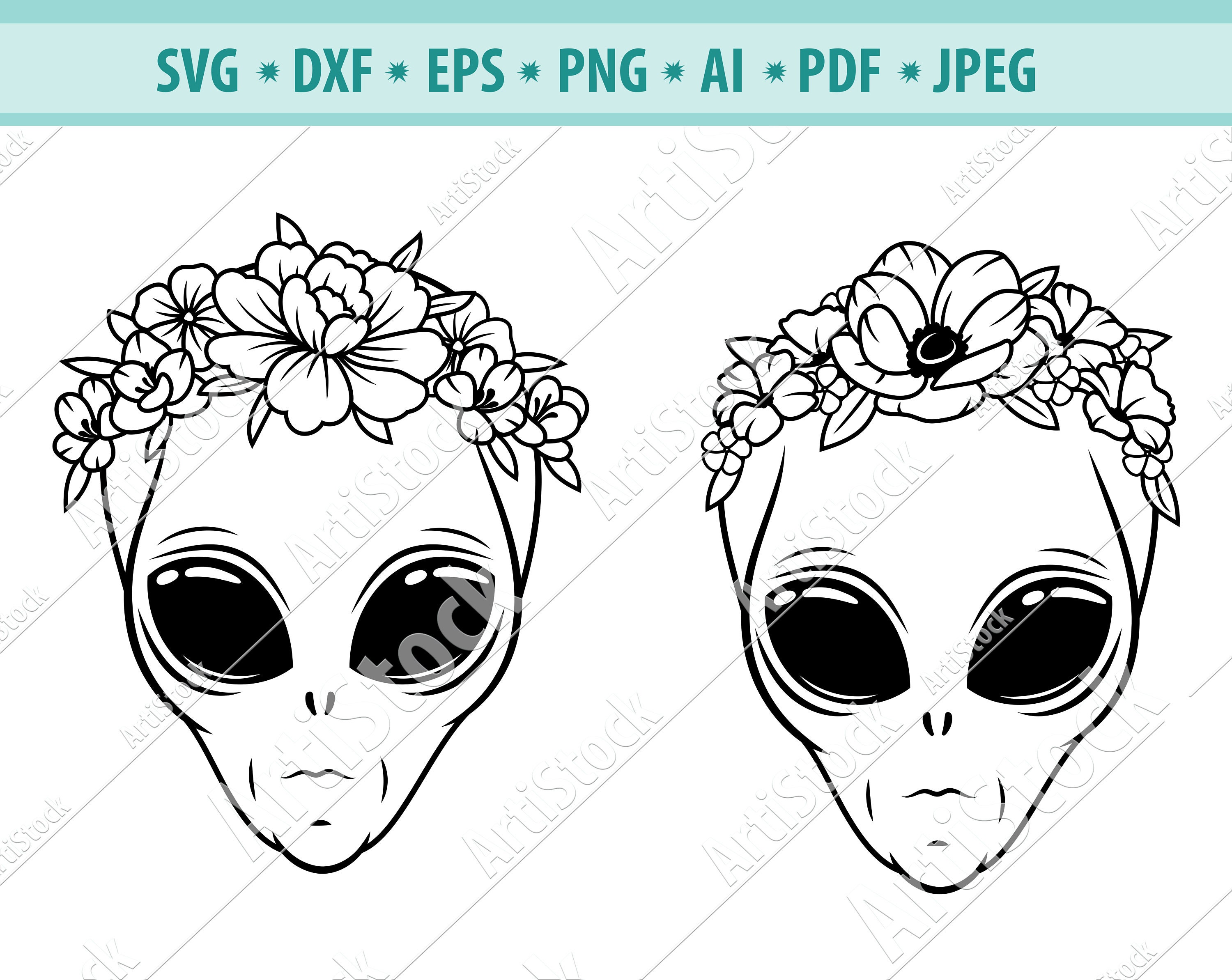 Alien head svg Floral Alien Head Svg Martians Svg Alien | Etsy