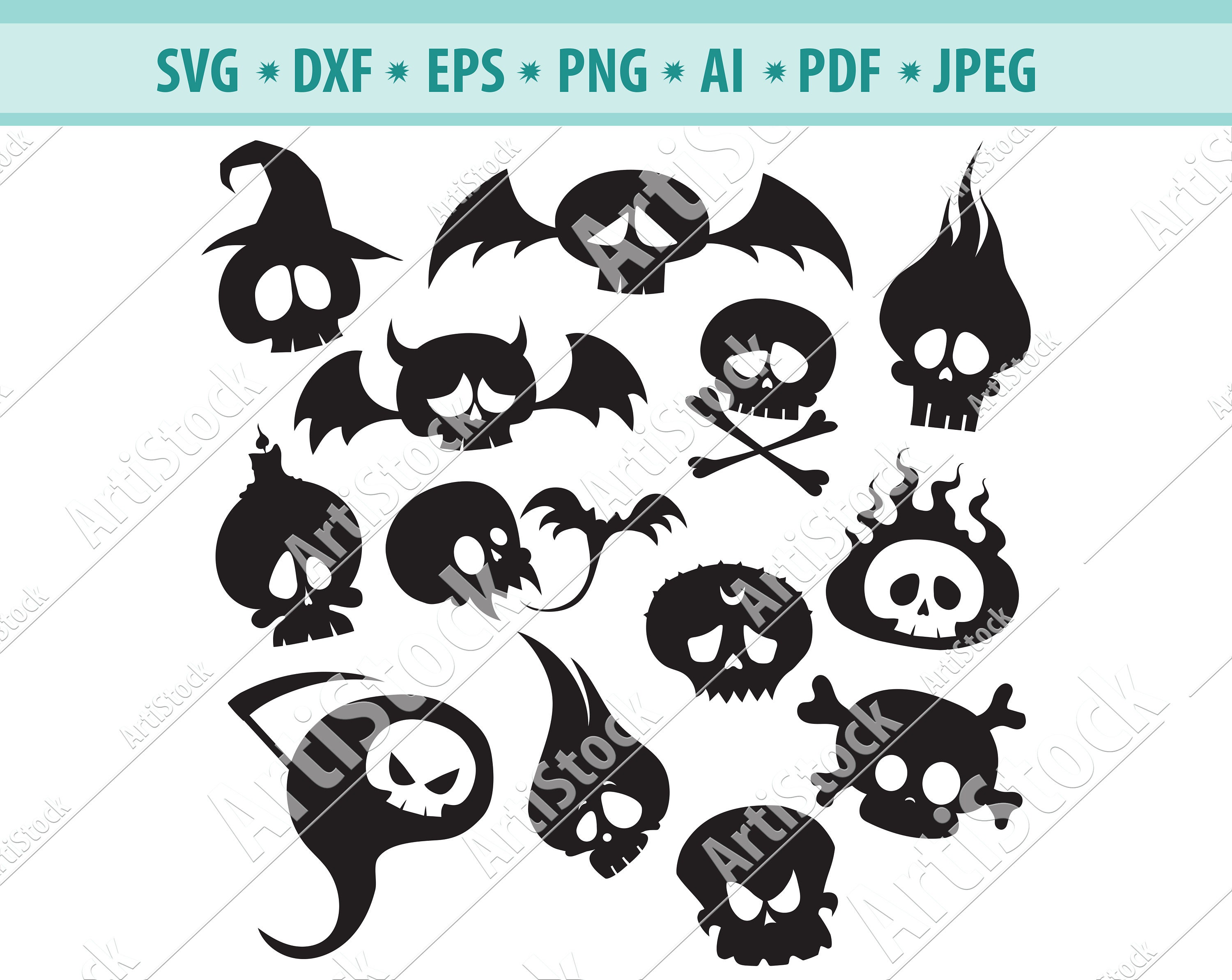 Skull SVG Files Skull Dxf Files Skull Clipart Halloween - Etsy