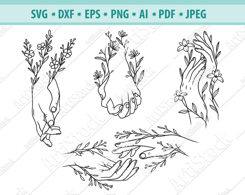 Floral Woman Hands Svg Holding Hand Svg Wildflowers Svg - Etsy