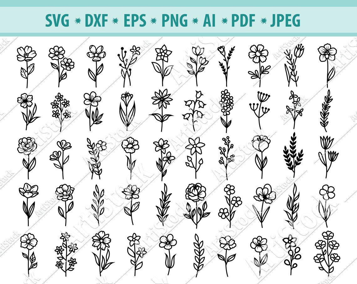 Flower SVG Files, Field Flowers Svg, Wildflowers Svg, Flower Branches ...