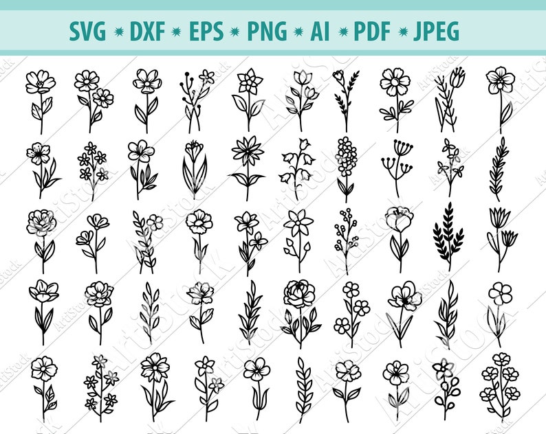 Flower SVG Files, Field Flowers Svg, Wildflowers Svg, Flower Branches ...