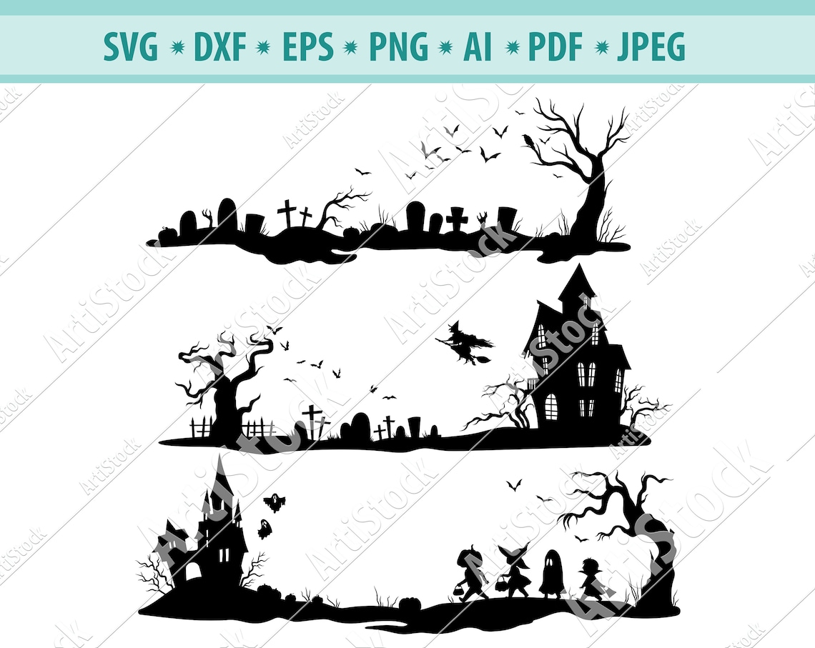 Scary Graveyard Svg Halloween Scene Svg Haunted House Svg - Etsy