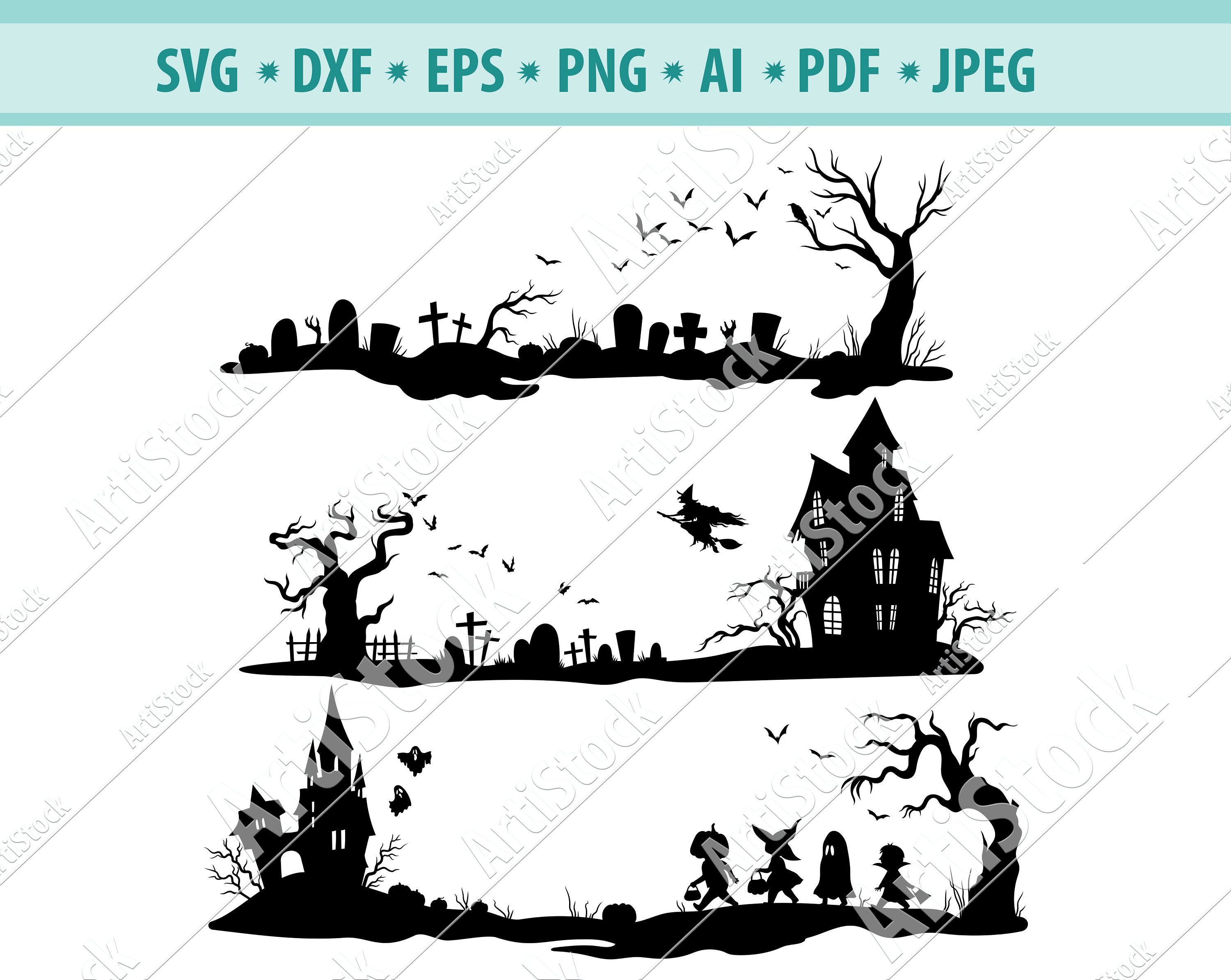 Scary Graveyard Svg, Halloween Scene Svg, Haunted House Svg, Halloween ...