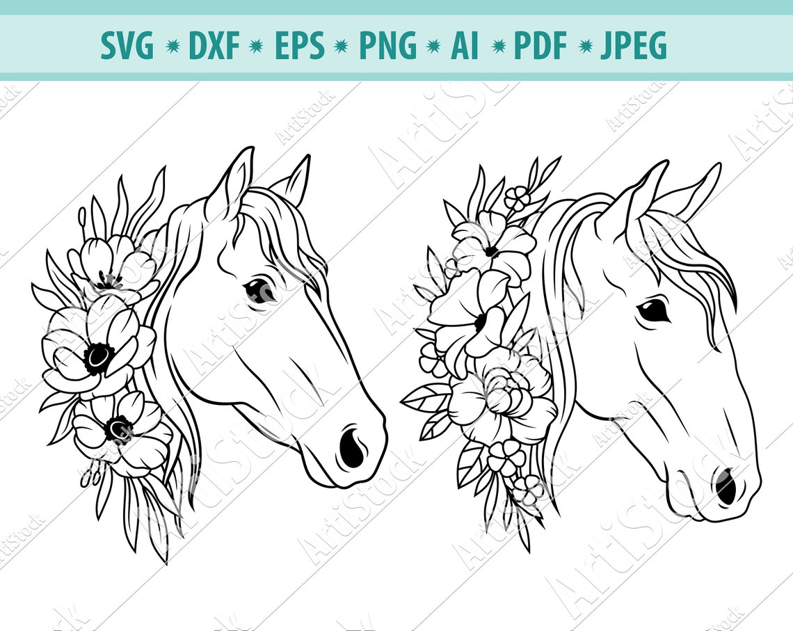Horse SVG Horse With Flowers SVG Horse Cut File Floral - Etsy