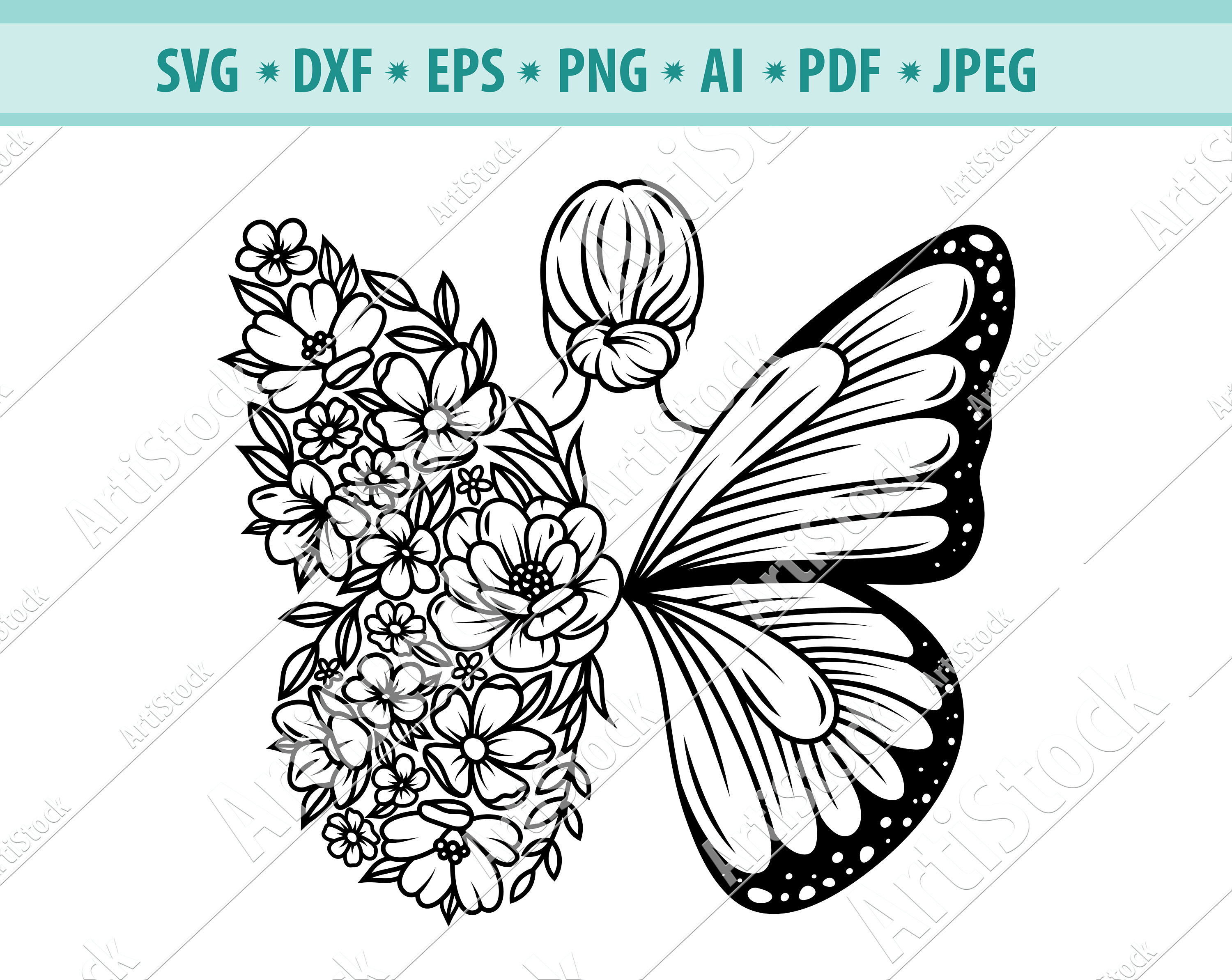 Floral Woman SVG, Girl Butterfly Fairy Svg, Butterfly Flower Svg ...