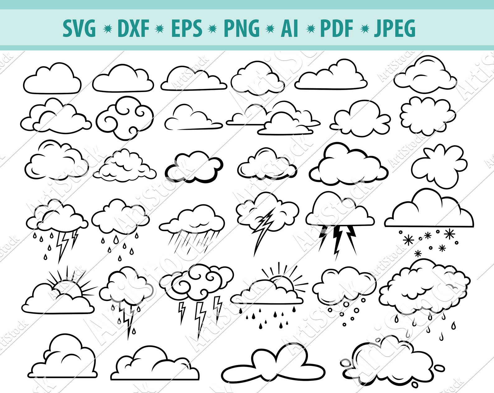 Cloud Svg Bundle, Weather Cloud Svg, Thunderclouds Svg, Weather SVG ...