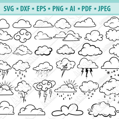Cloud Svg Bundle Weather Cloud Svg Thunderclouds Svg - Etsy