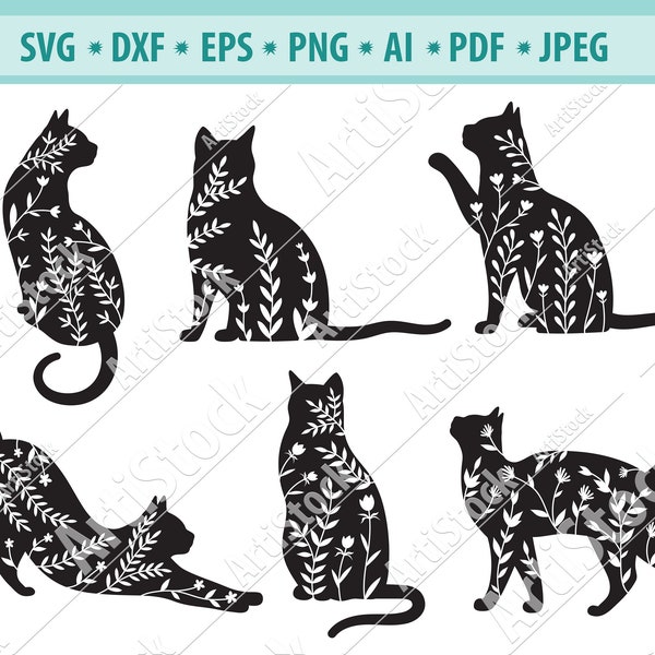 Floral Cat Svg - Etsy