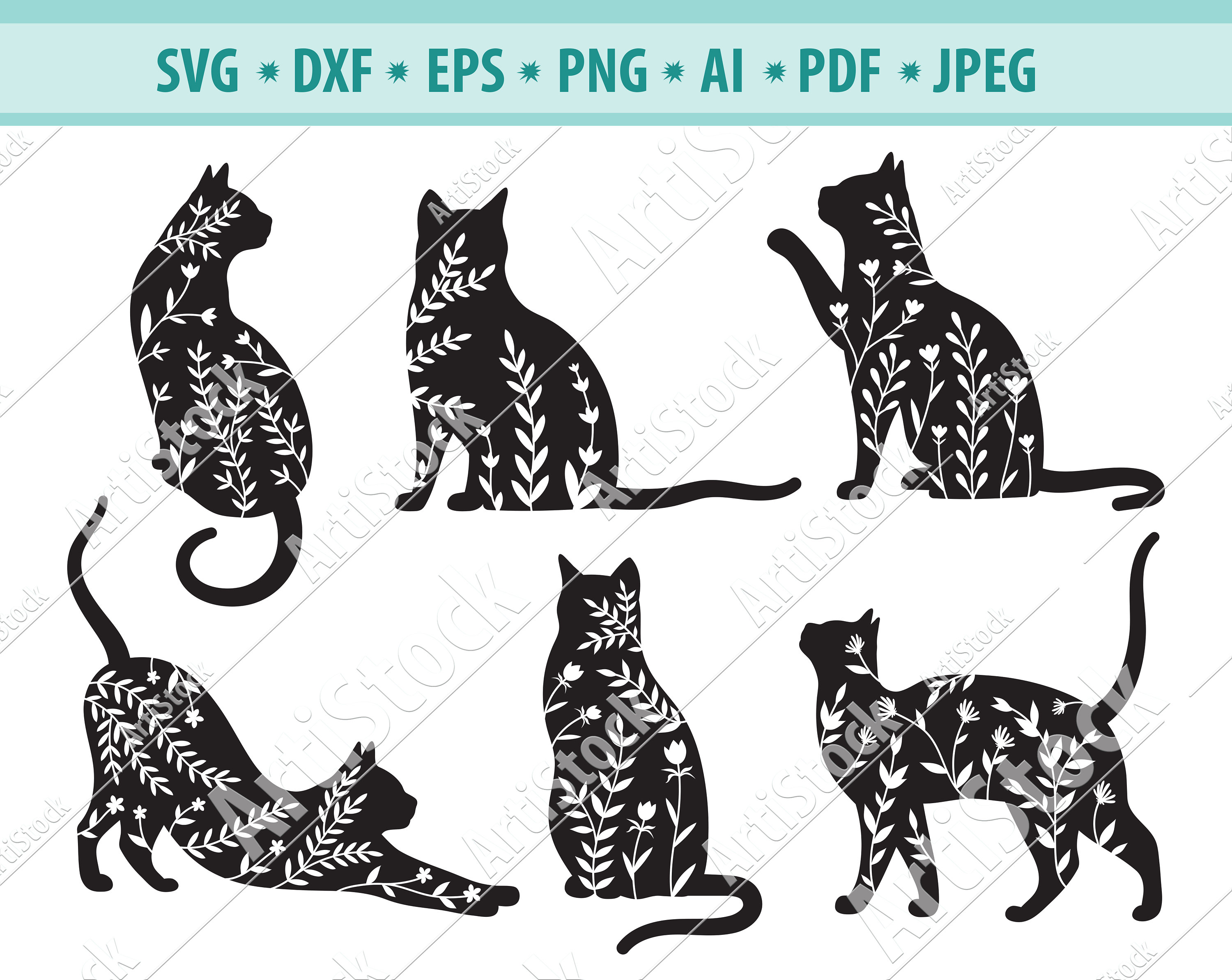 Digital Art & Collectibles Cat With Flower Cat SVG for Silhouette Cameo ...
