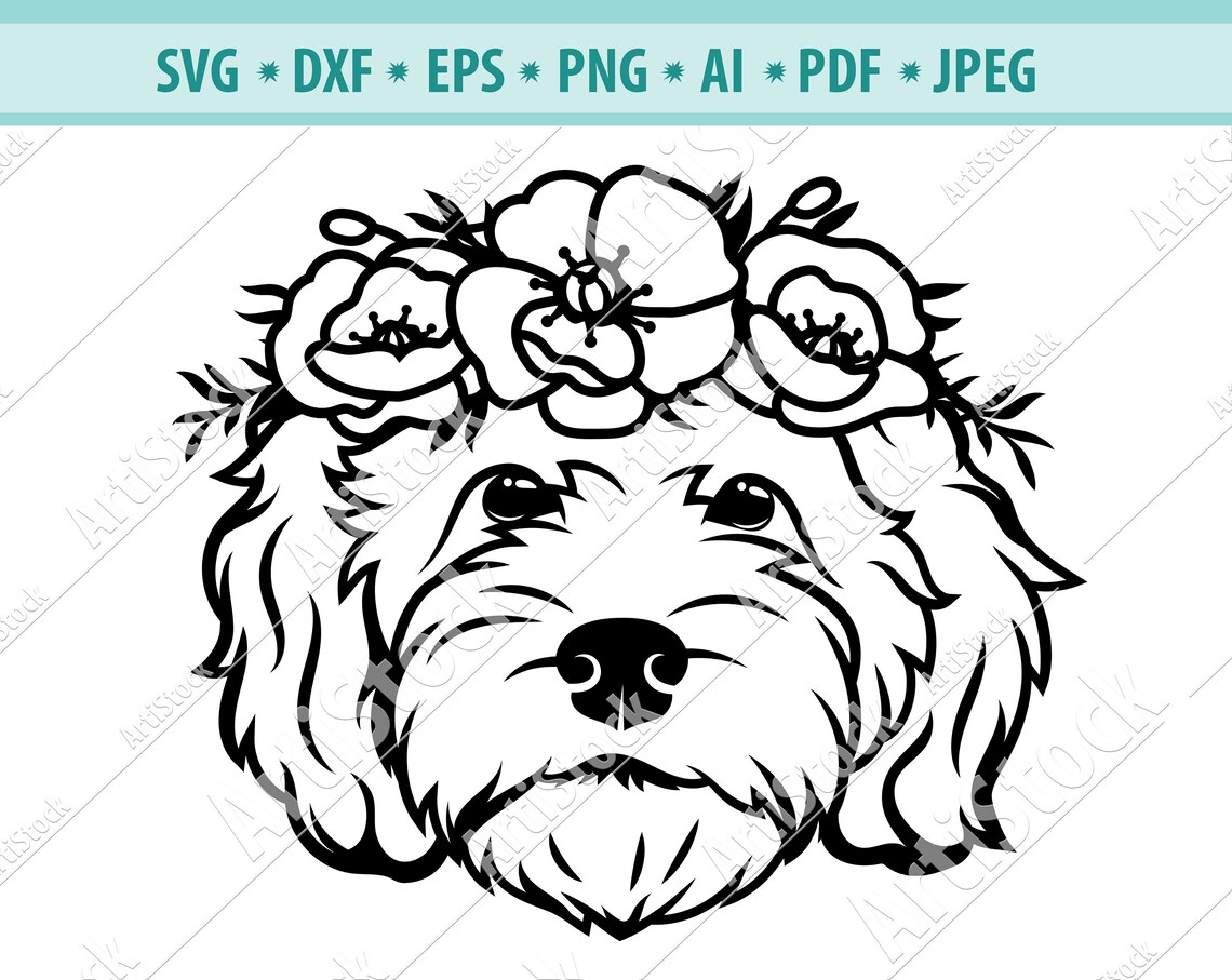 Dog SVG Dog With Flower Crown SVG Dog Cut File Goldendoodle - Etsy