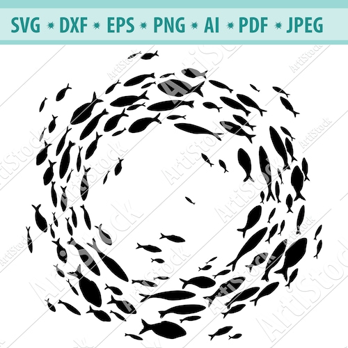 School of Fish SVG Group of Fishes. Vector Fish Logo. Black - Etsy