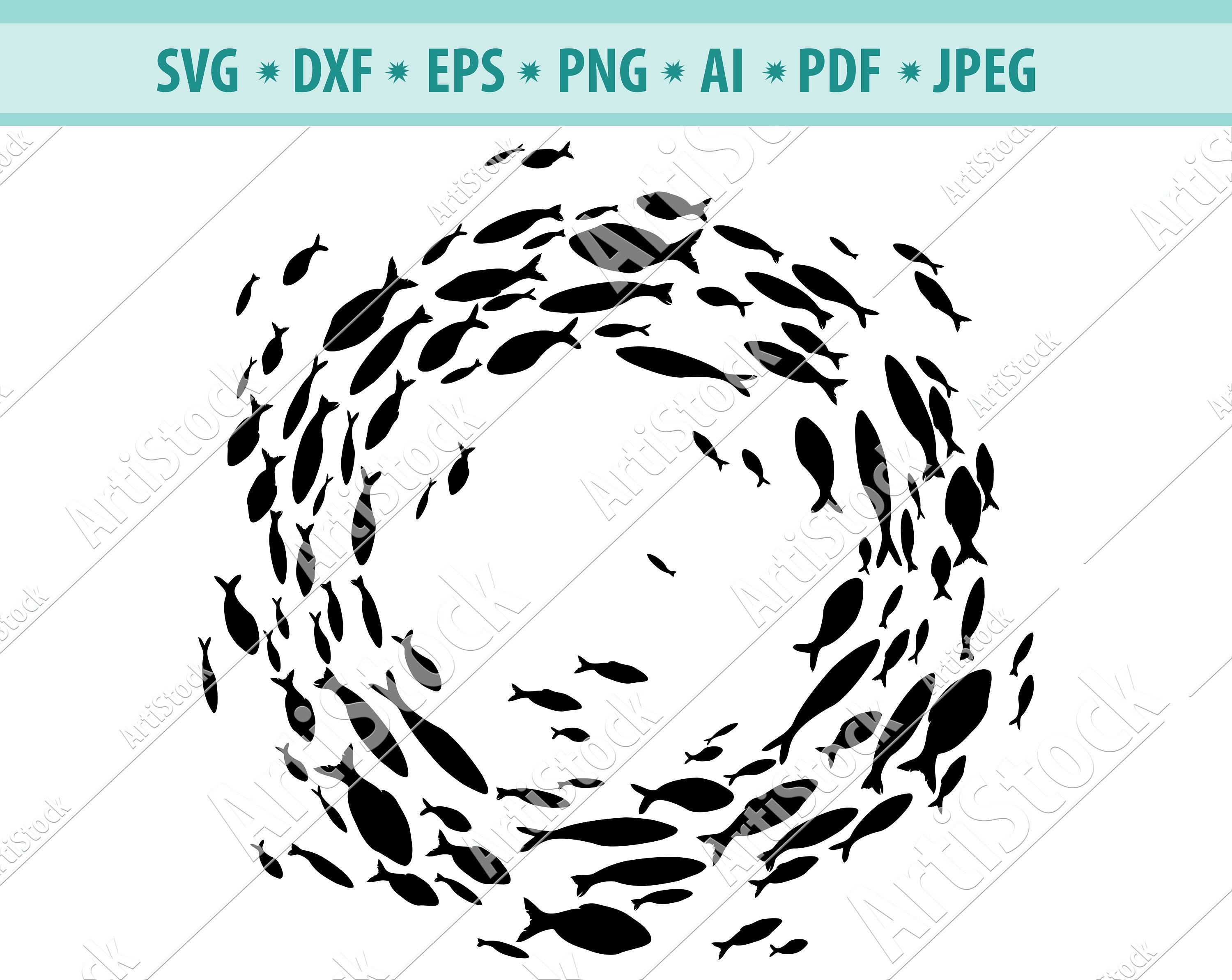 School of Fish SVG Group of Fishes. Vector Fish Logo. Black | Etsy