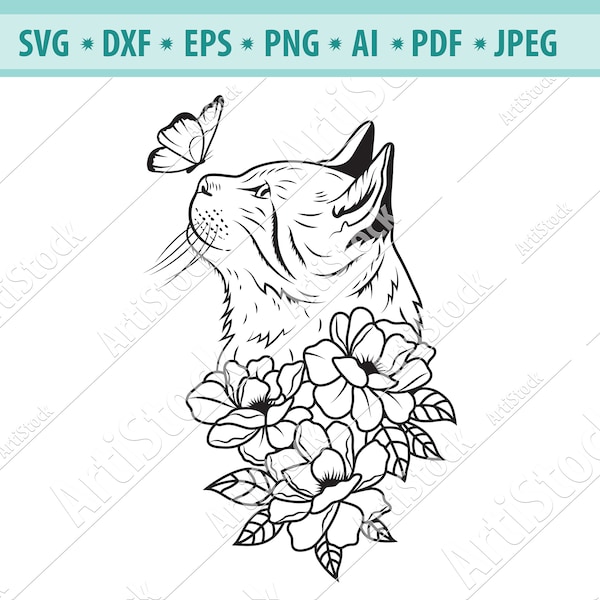 Floral Cat Svg - Etsy