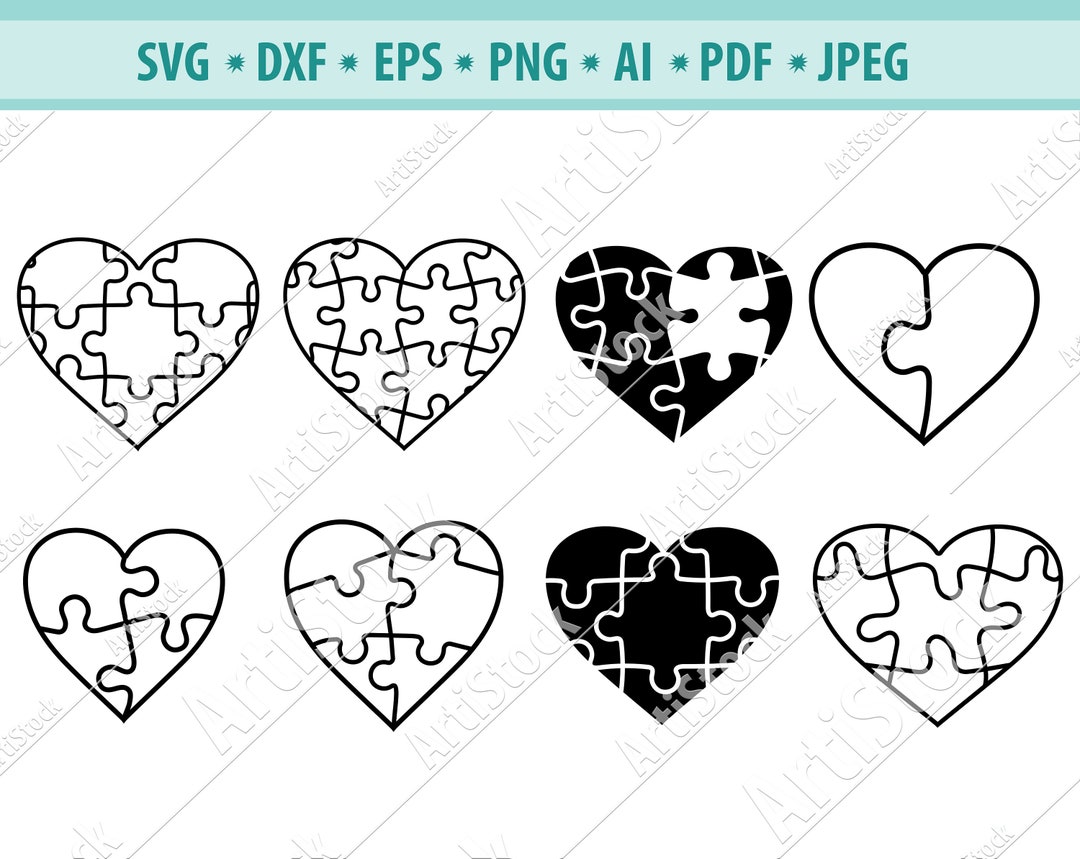 Heart Puzzle Svg, Valentine Heart Puzzle SVG File, Heart Svg, Love Svg ...