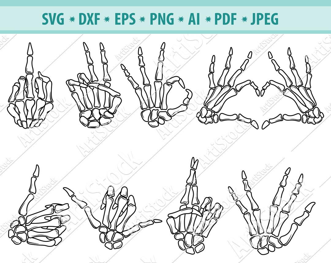 Skeleton Hands Svg, Skeleton Hand Gestures Svg, Human Bones Svg, Bone ...