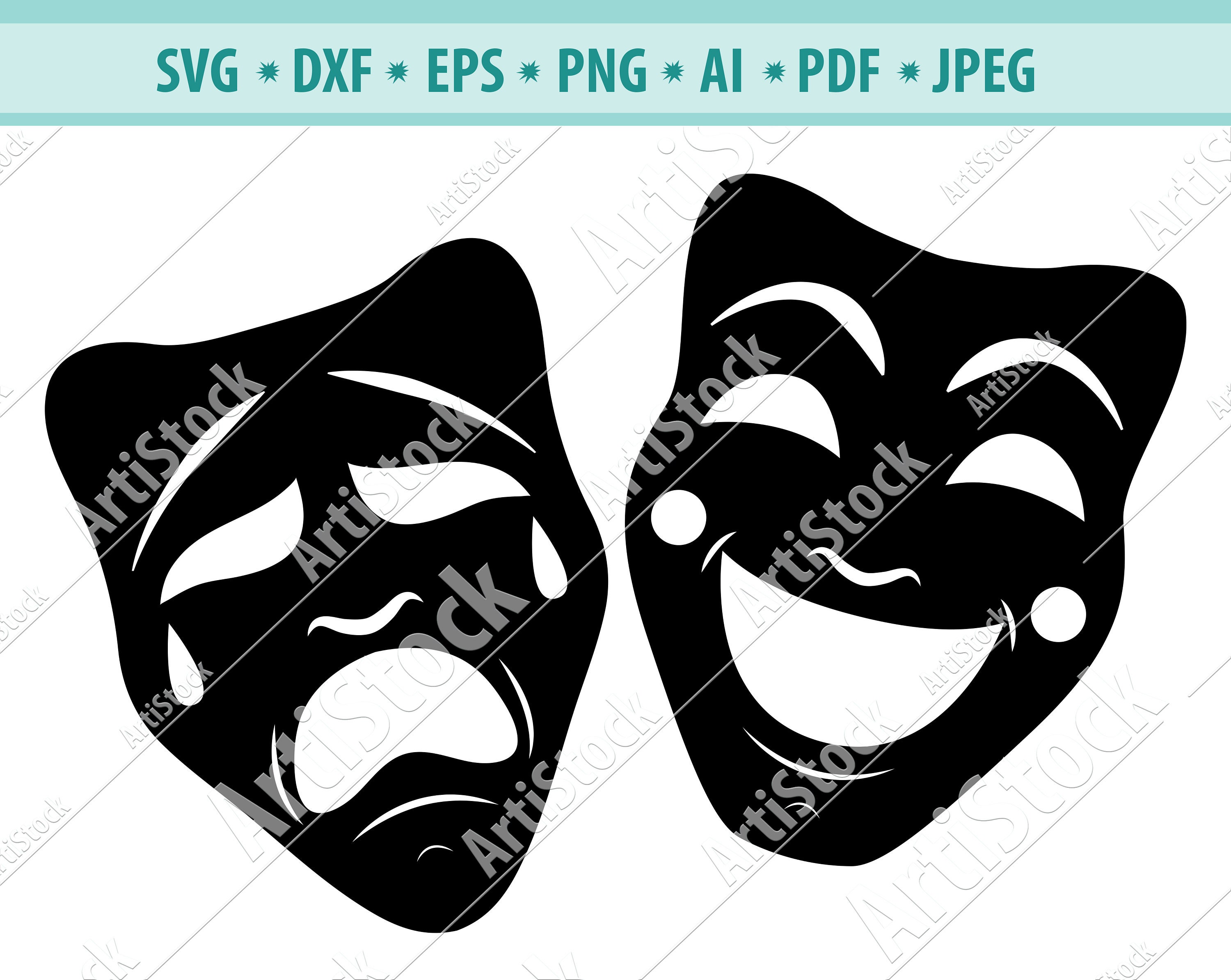 Comedy Tragedy svg Comedy svg Tragedy silhouette Theatrical | Etsy