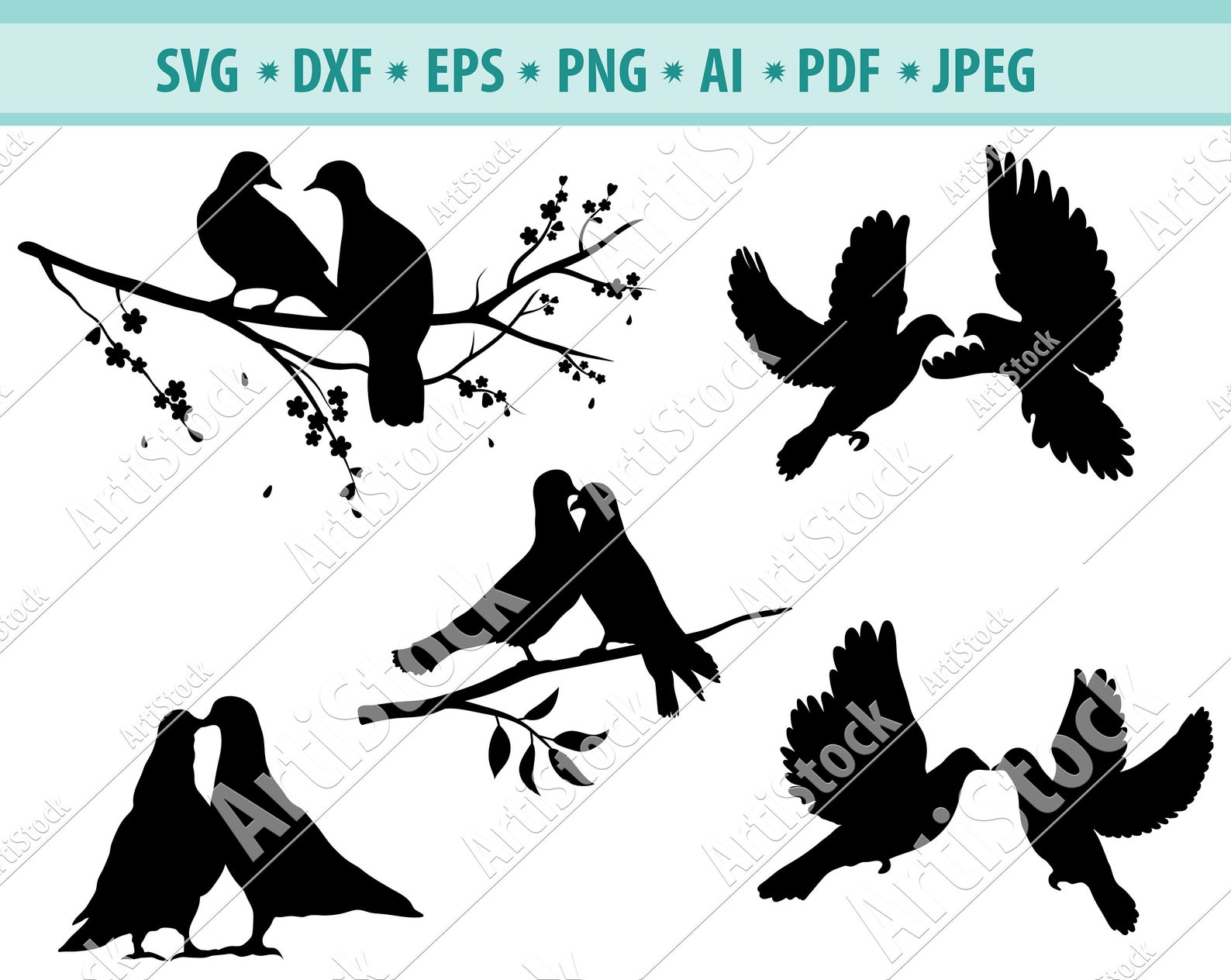 Flock of Birds SVG Birds on Branches Svg Silhouette of Birds | Etsy
