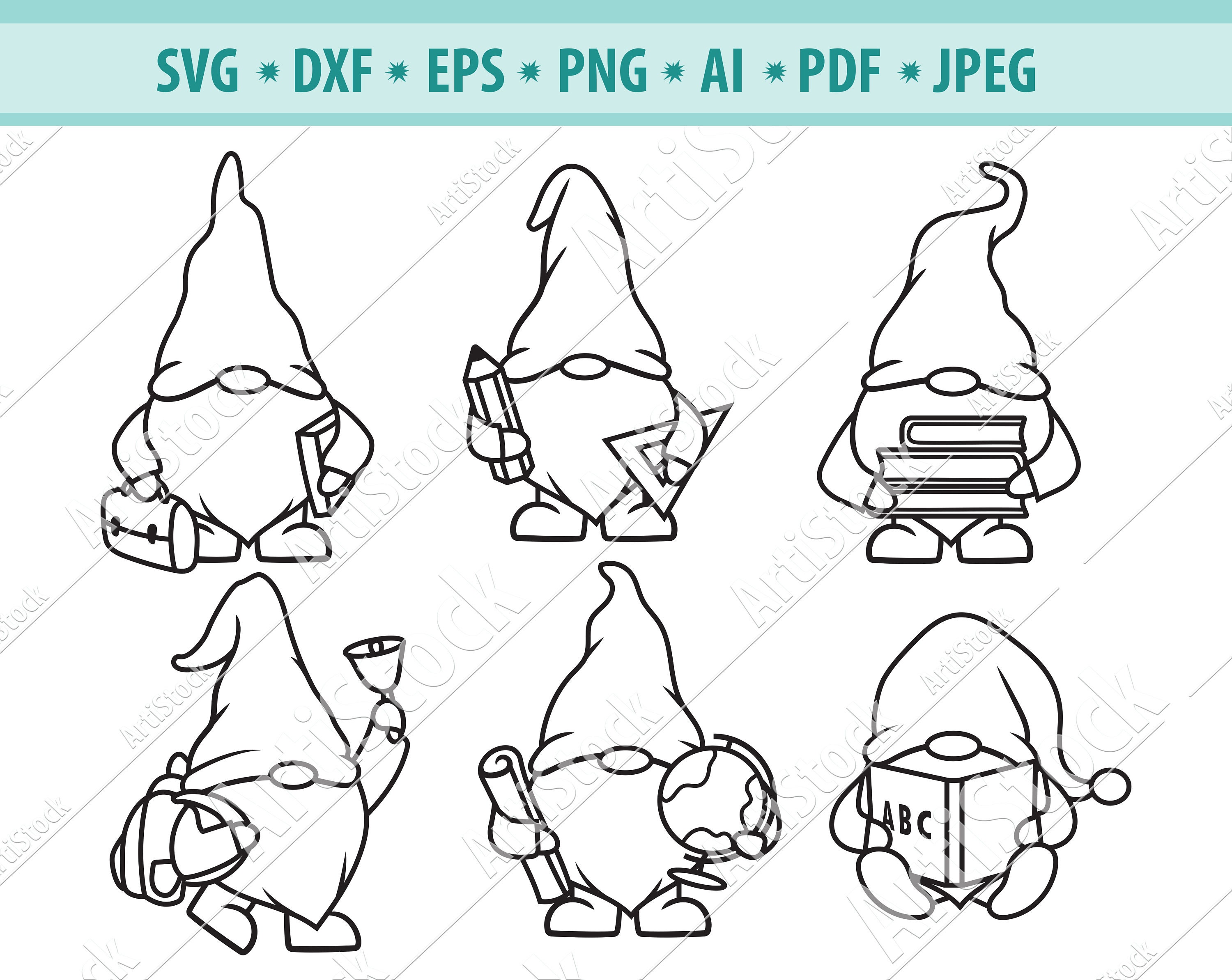 Kabouterschool Svg, Leraar Kabouter Svg, Kabouter met boeken Svg, Leuke ...