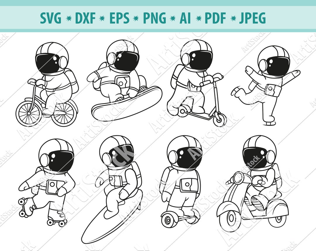 Cute Astronaut Svg, Spaceman With Rollers Svg, Sport Wheeled Vehicle ...