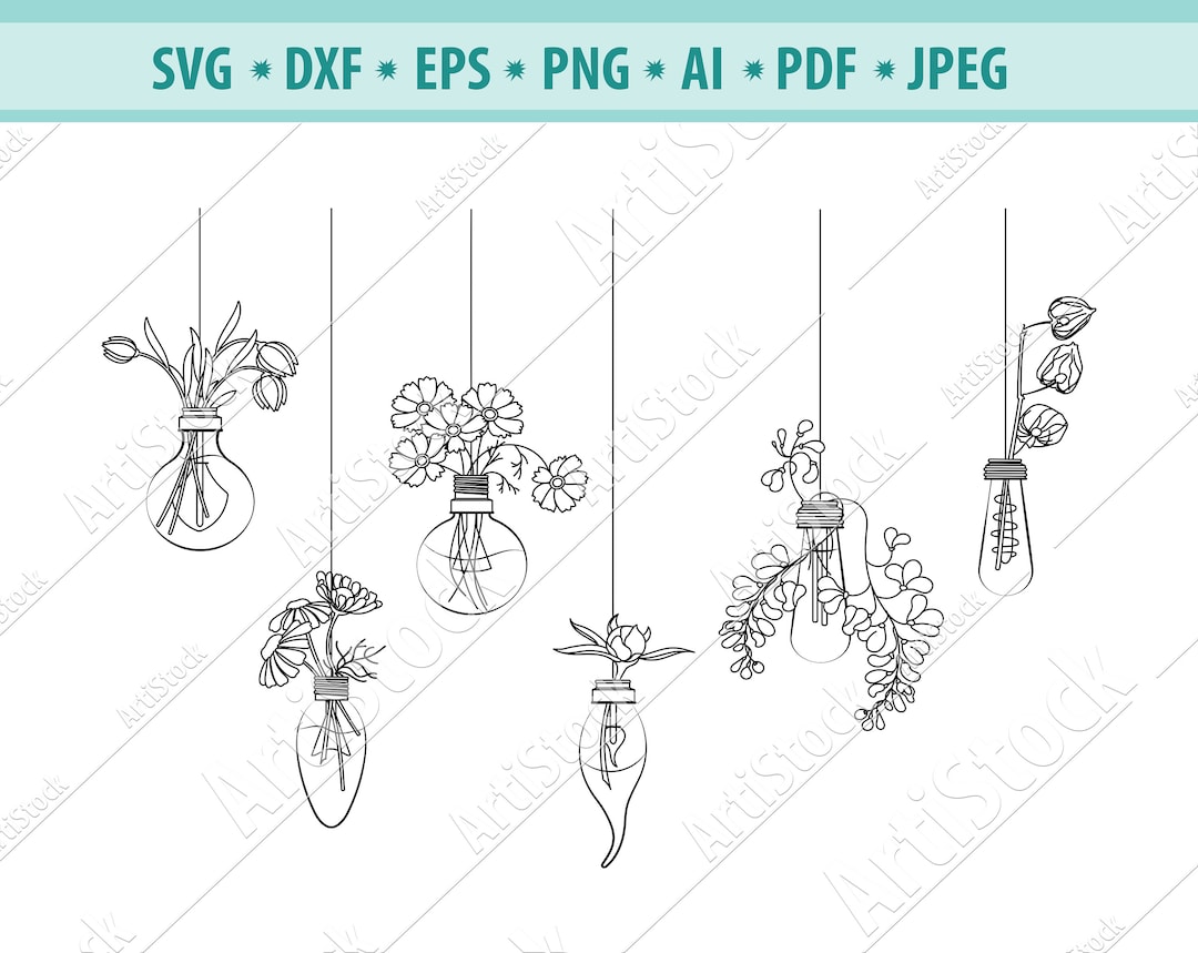 Floral Lightbulb SVG, Flower Lamp Svg, Wildflowers Svg, Flower Svg File ...