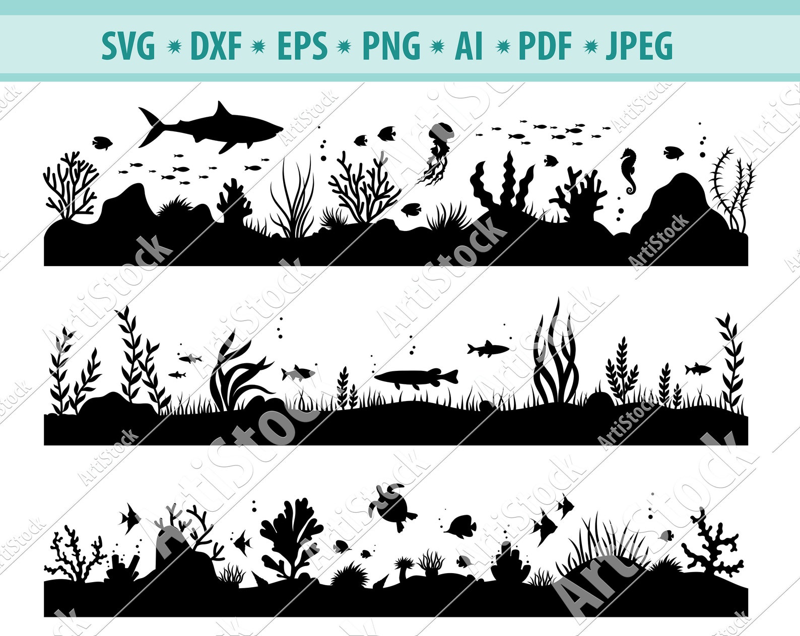 Sea Scene Svg Undersea With Fish Svg Corals Reef Svg - Etsy