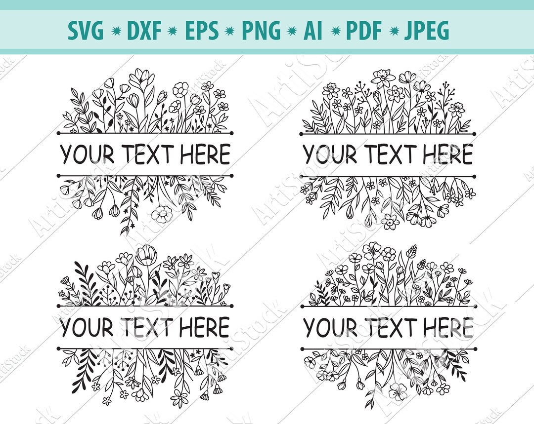 Flower Border SVG, Flower Svg, Flower Monogram, Split Monogram, Floral ...